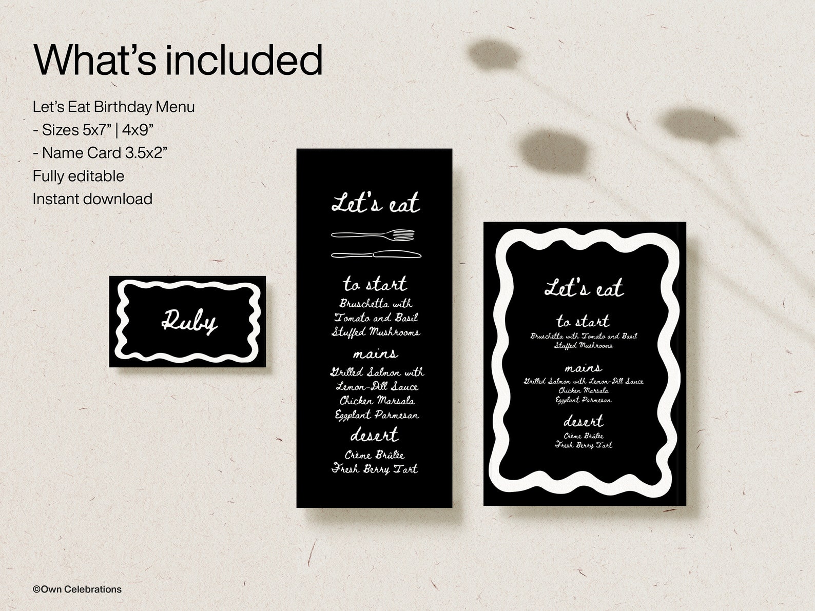 Wavy Menu and Place Card Template: Editable Squiggle Border (digital ...