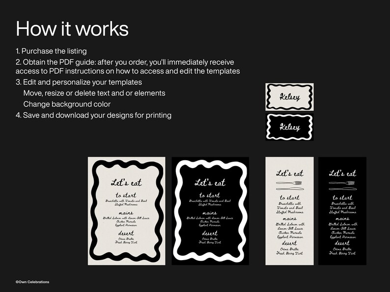 Wavy Menu and Place Card Template: Editable Squiggle Border (digital ...