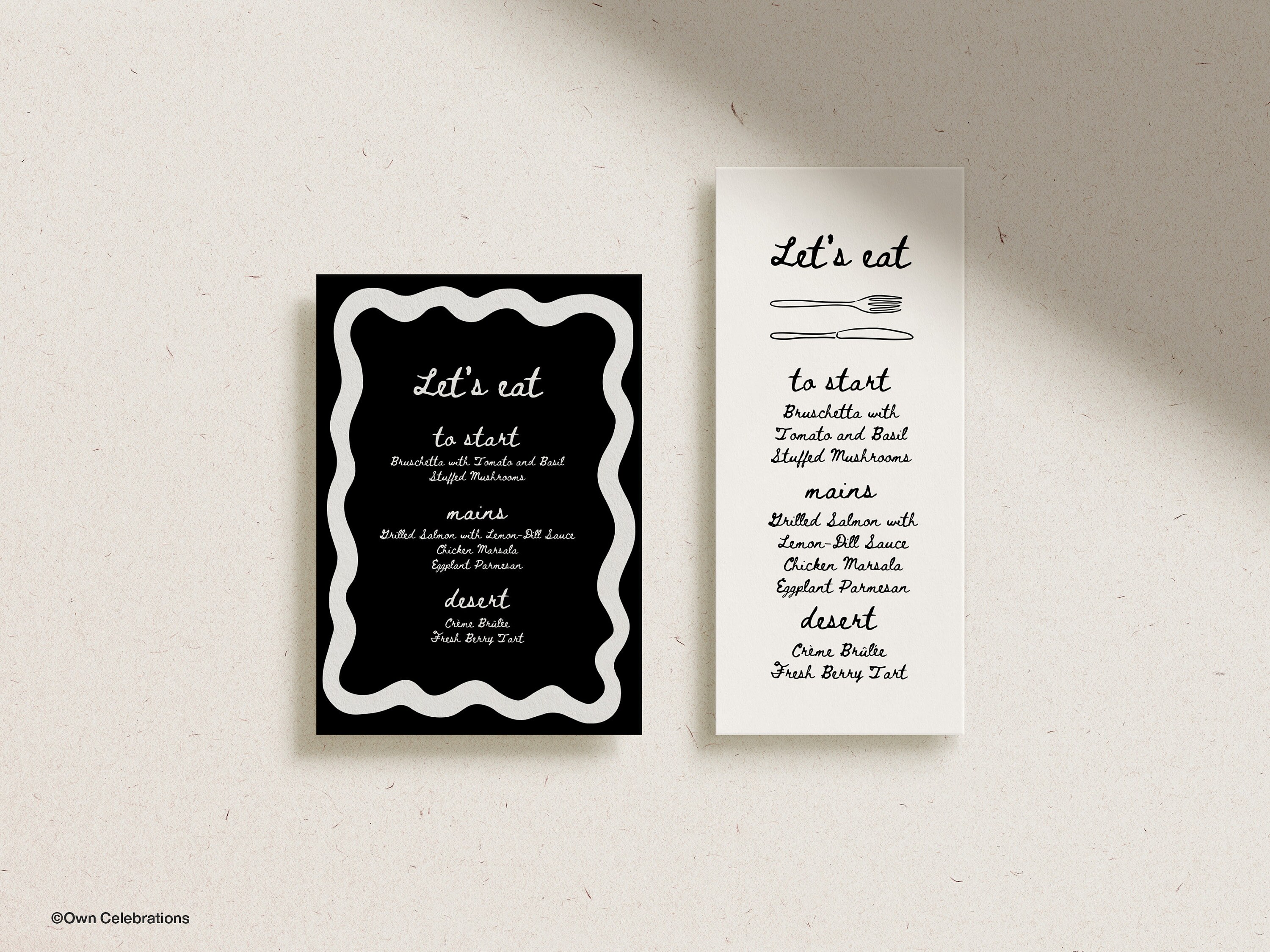 Wavy Menu and Place Card Template: Editable Squiggle Border (digital ...