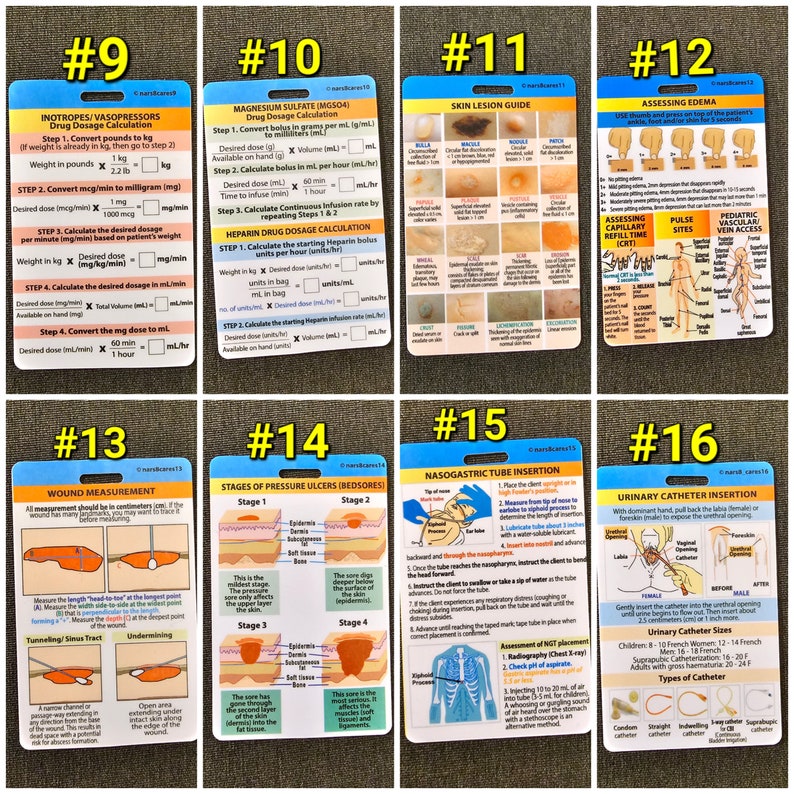 Nursing Reference Card: 1 Pvc Card Only - Etsy