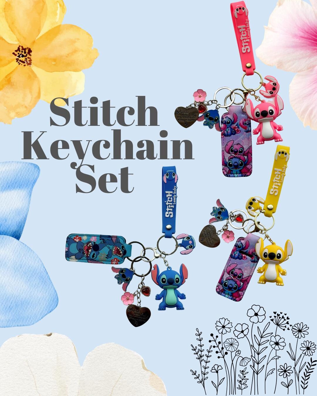 Custom Stitch Keychain Set Cute Cartoon Keychains Custom Stitch ...