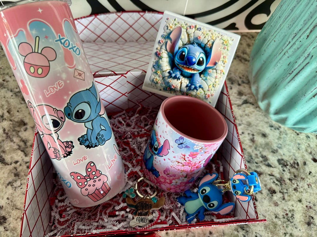 Adorable Stitch Gift Set 20oz Stitch Tumble, Mug, Coaster and Keychain ...