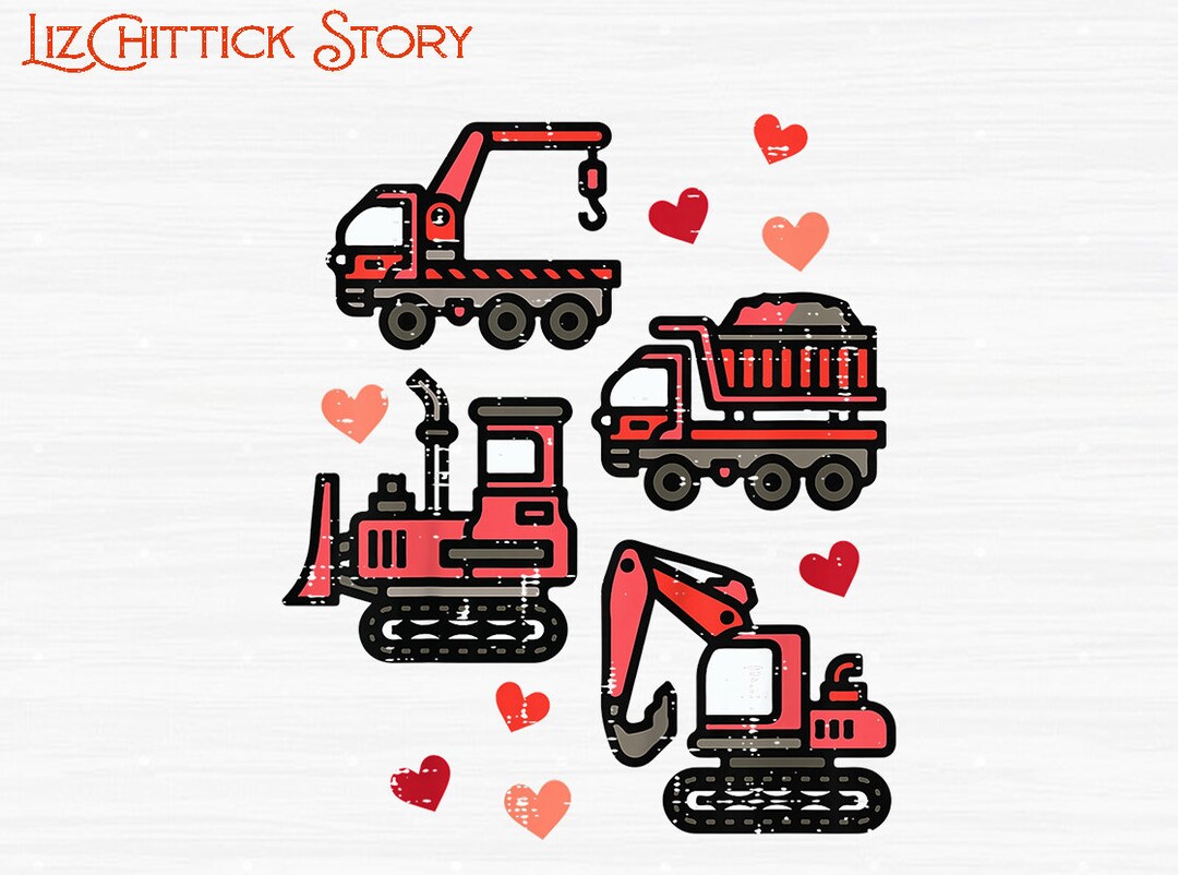Kids Valentines Day Construction Trucks Boys Toddler Png, Valentine's ...