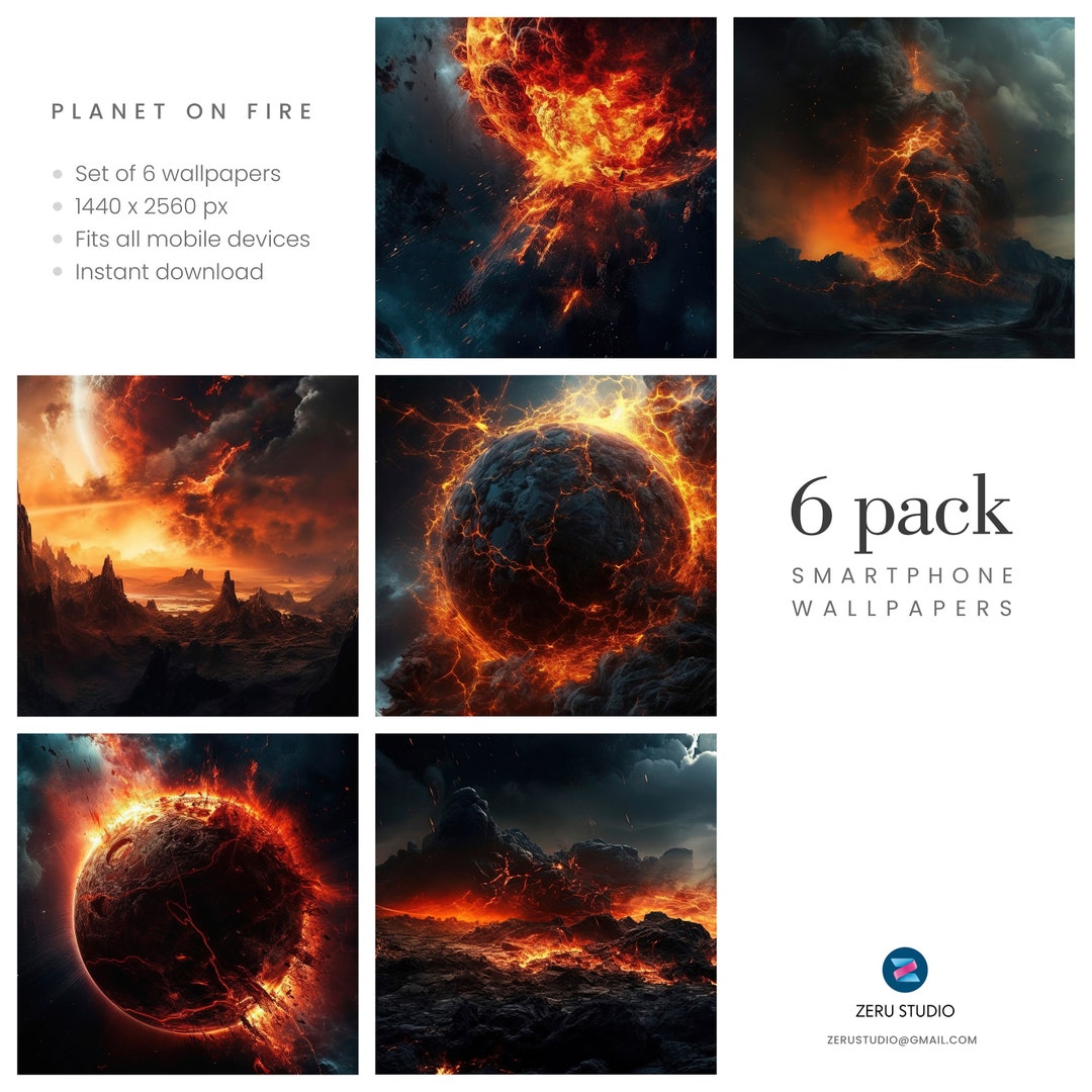 Planet on Fire. Set of Sci-fi Art Wallpapers for Smartphones. - Etsy