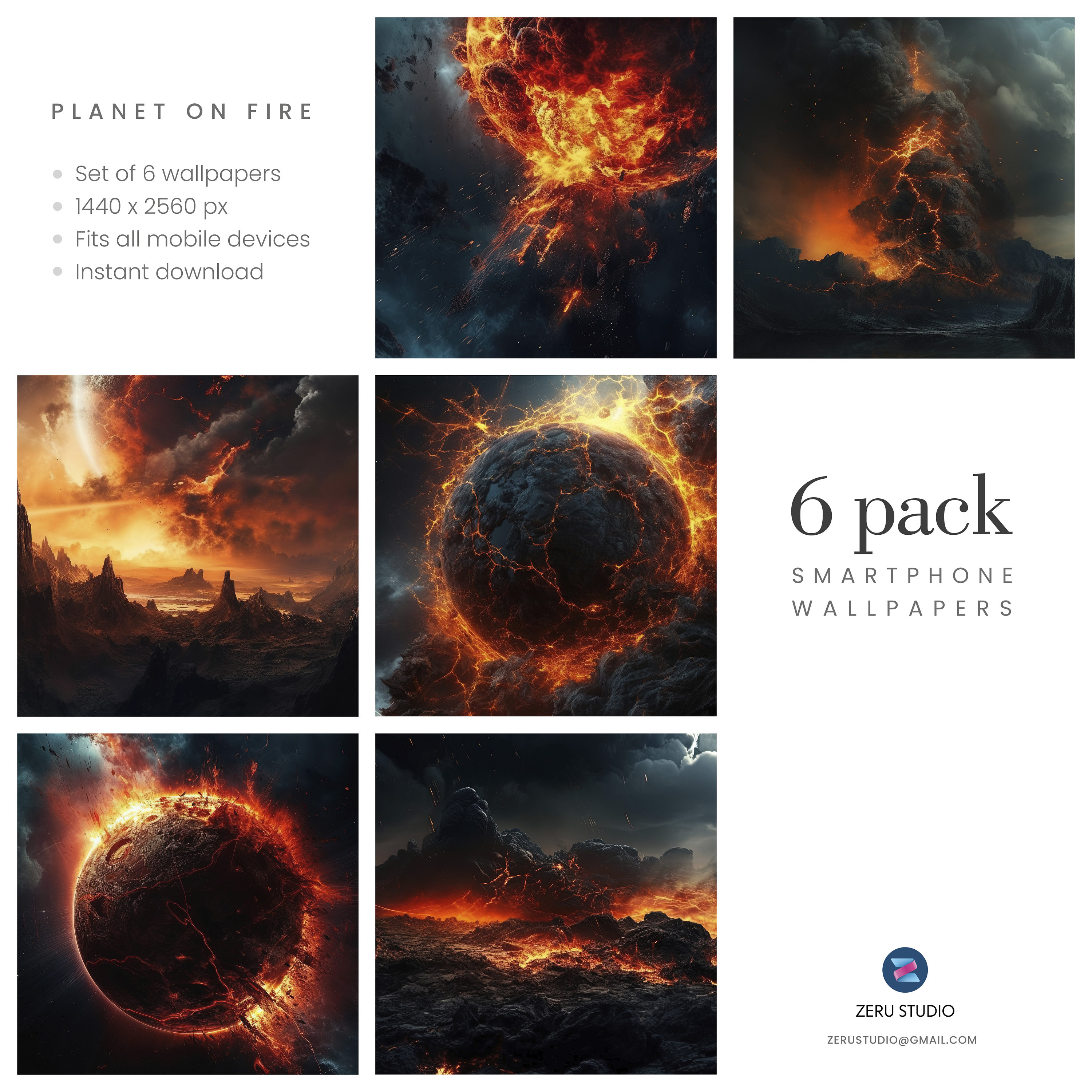 Planet on Fire. Set of Sci-fi Art Wallpapers for Smartphones. - Etsy