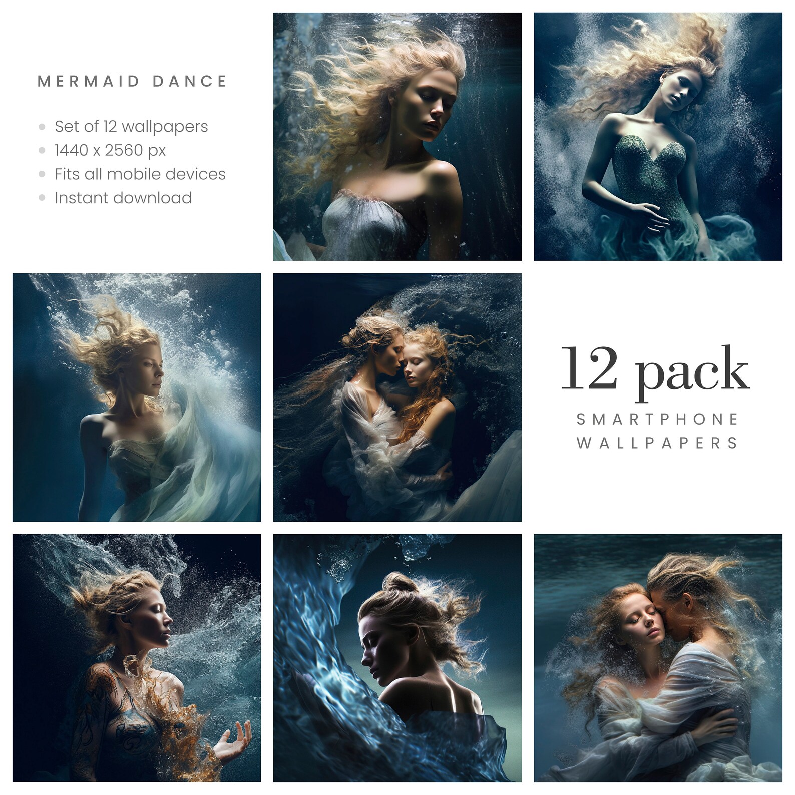 Mermaid Dance. Set of Enchanting Wallpapers for Smartphones. - Etsy