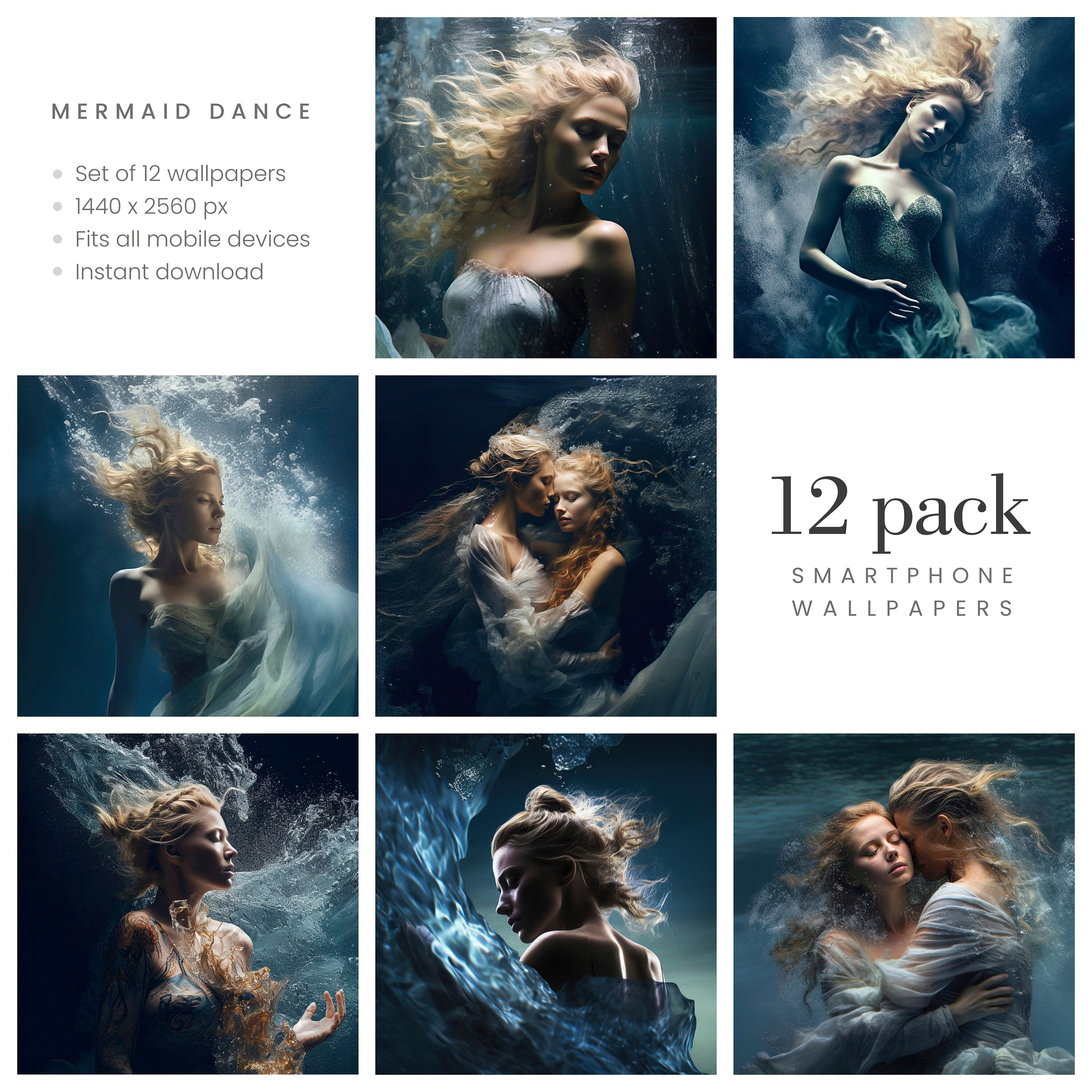 Mermaid Dance. Set of Enchanting Wallpapers for Smartphones. - Etsy
