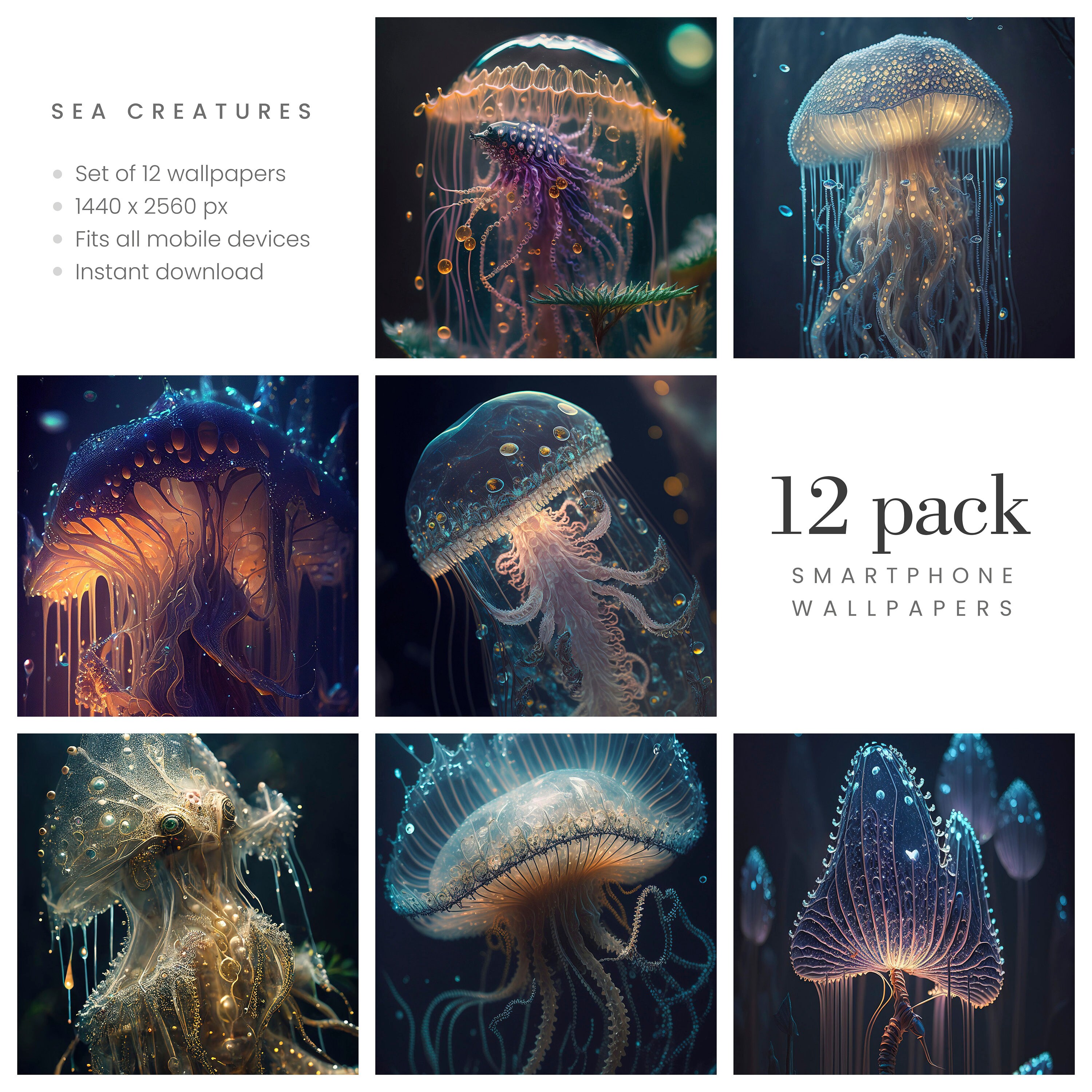 Sea Creatures. Set of Marine Life Inspired Wallpapers for the ...