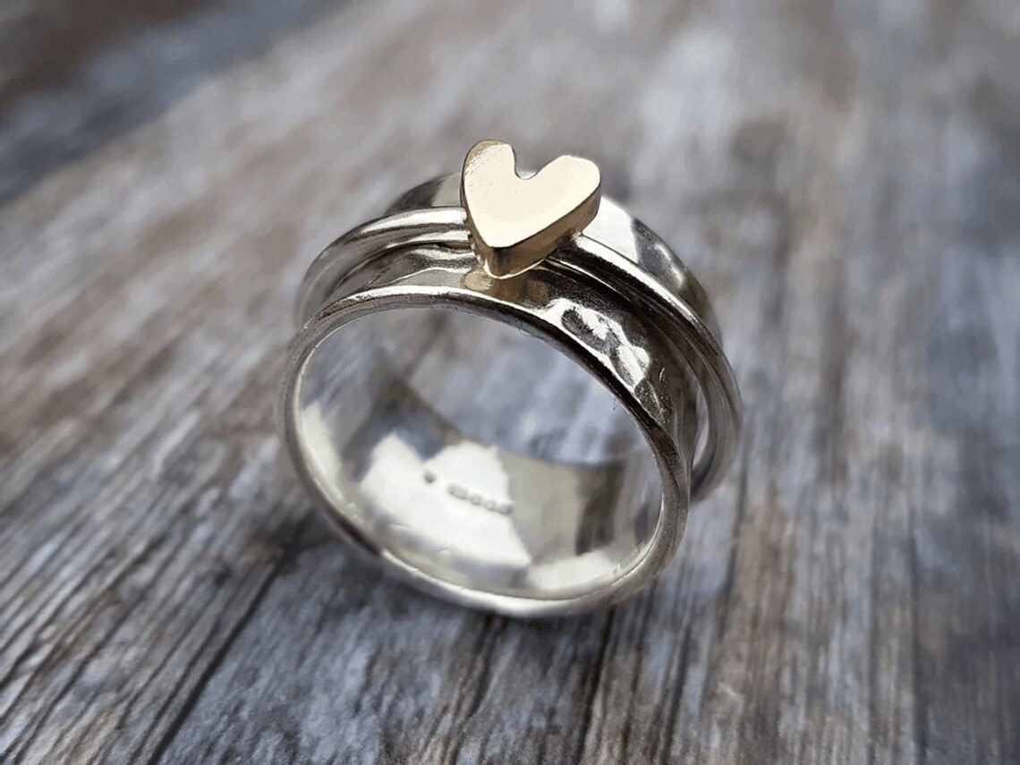 Heart Spinning Ring, Solid Silver Ring for Women, Heart Ring, Natural ...