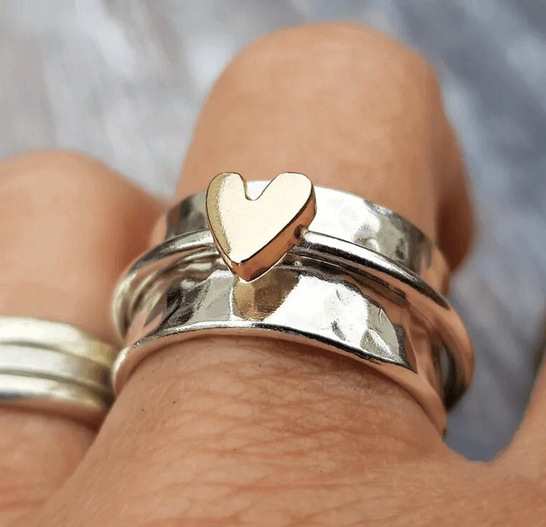 Heart Spinning Ring, Solid Silver Ring for Women, Heart Ring, Natural ...