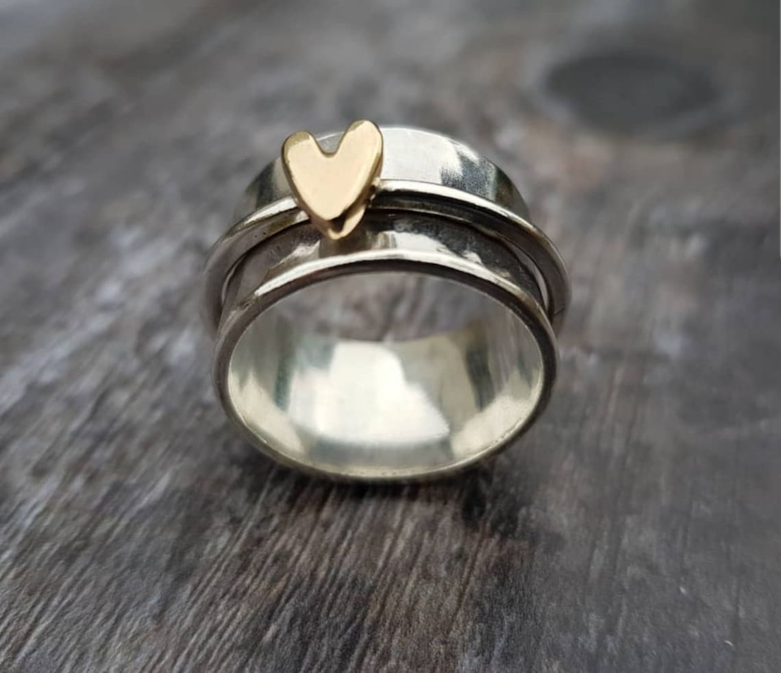 Heart Spinning Ring, Solid Silver Ring for Women, Heart Ring, Natural ...