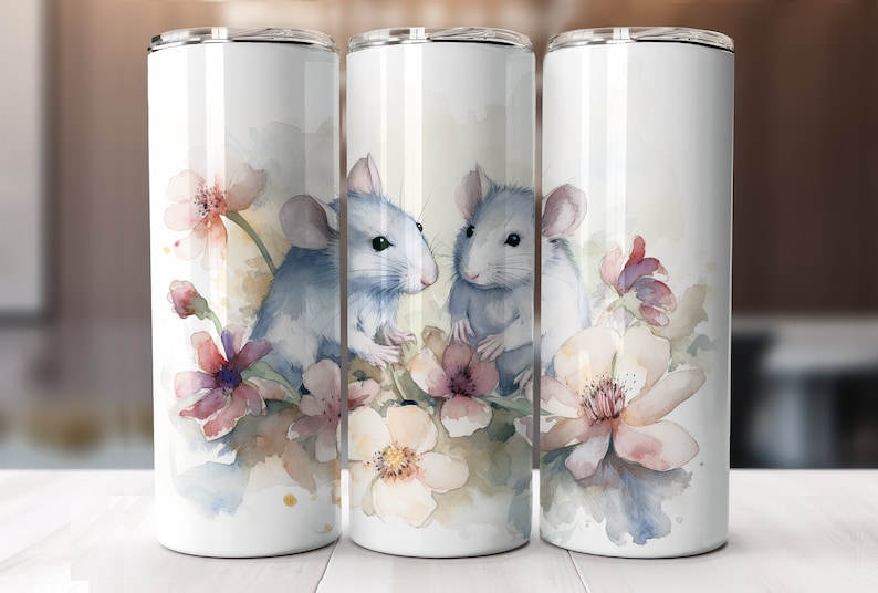 Rats Tumbler Wrap Design, 20 Oz Skinny Sublimation, Watercolor Rats Rat ...