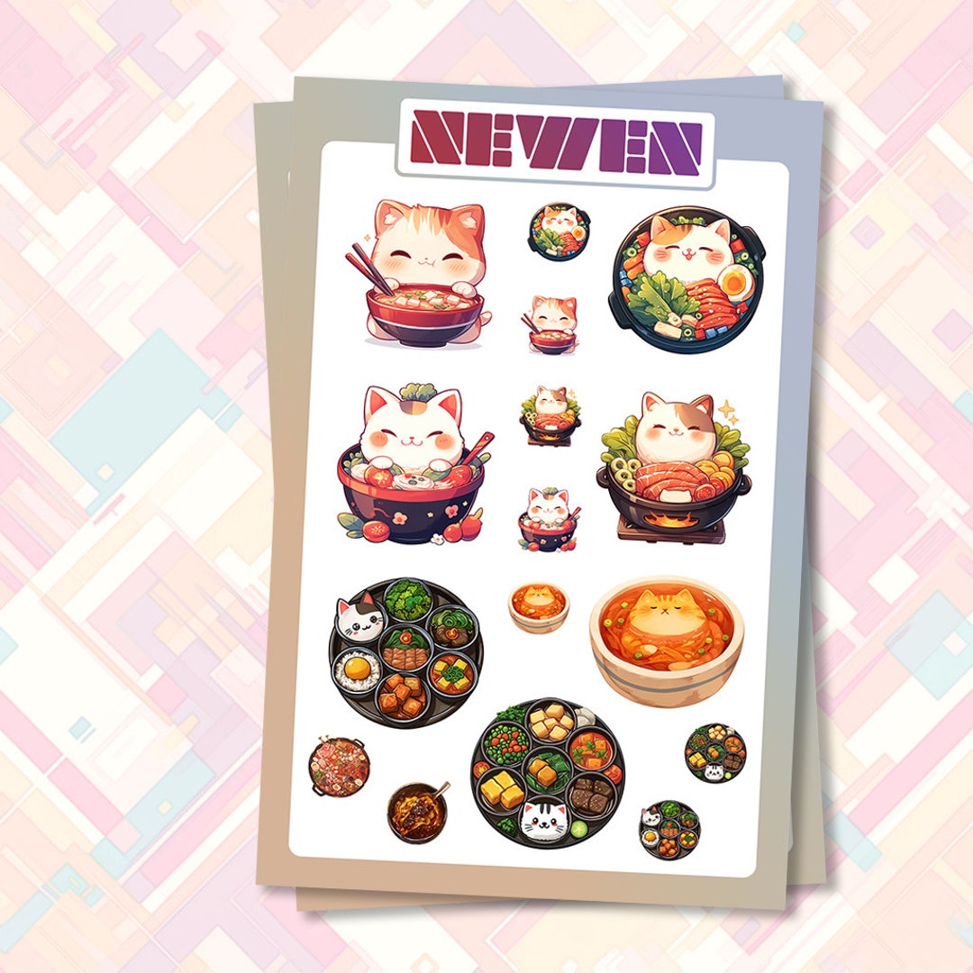 Cute Cat Sticker Waterproof Sticker Sheet for Laptop Water Bottle Cards ...