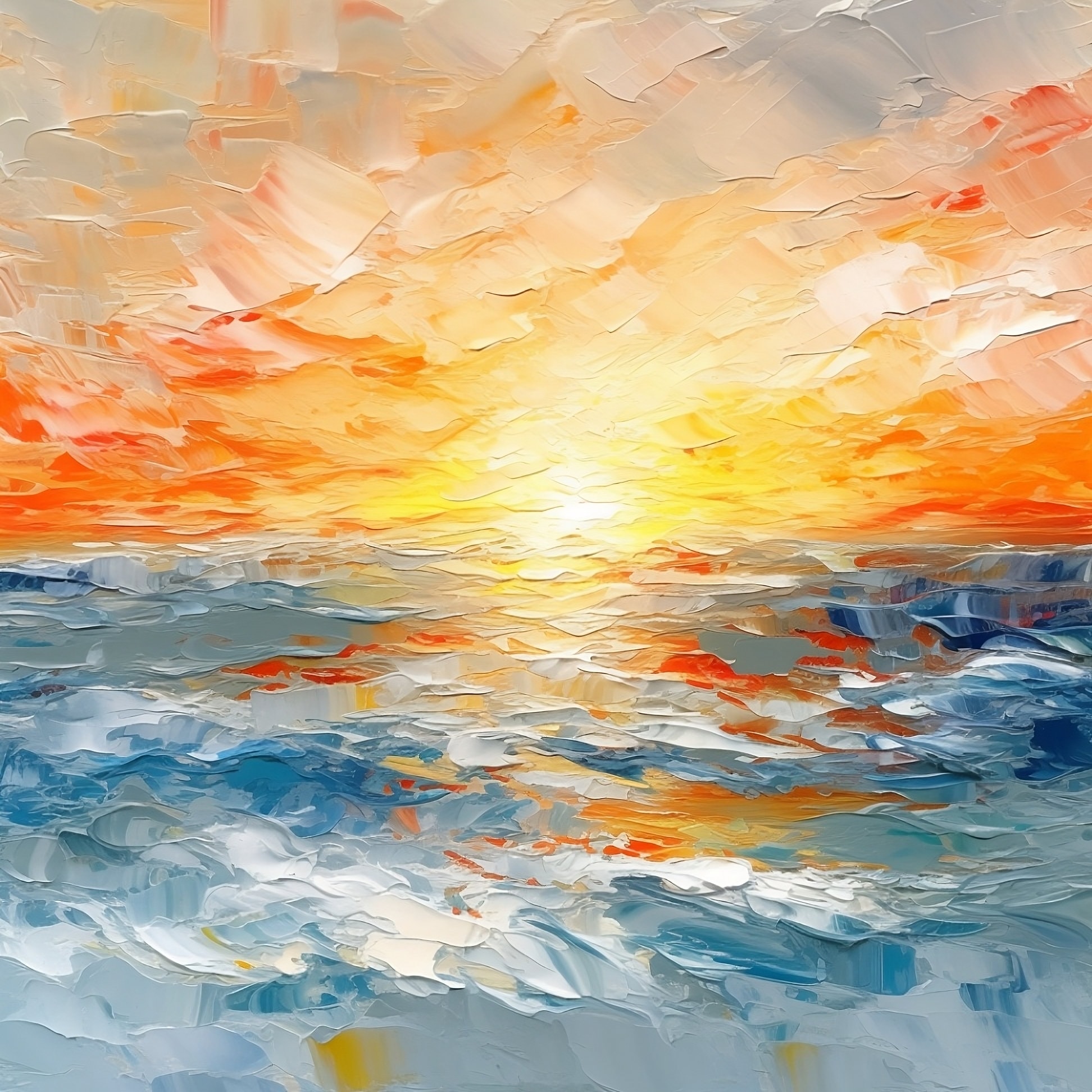 Abstract Ocean Sunset Wall Art 3D Minimalist on Canvas Earth Tone Waves ...