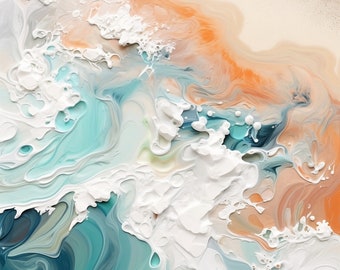 Abstract Ocean Sunset Wall Art 3D Minimalist on Canvas Earth Tone Waves ...