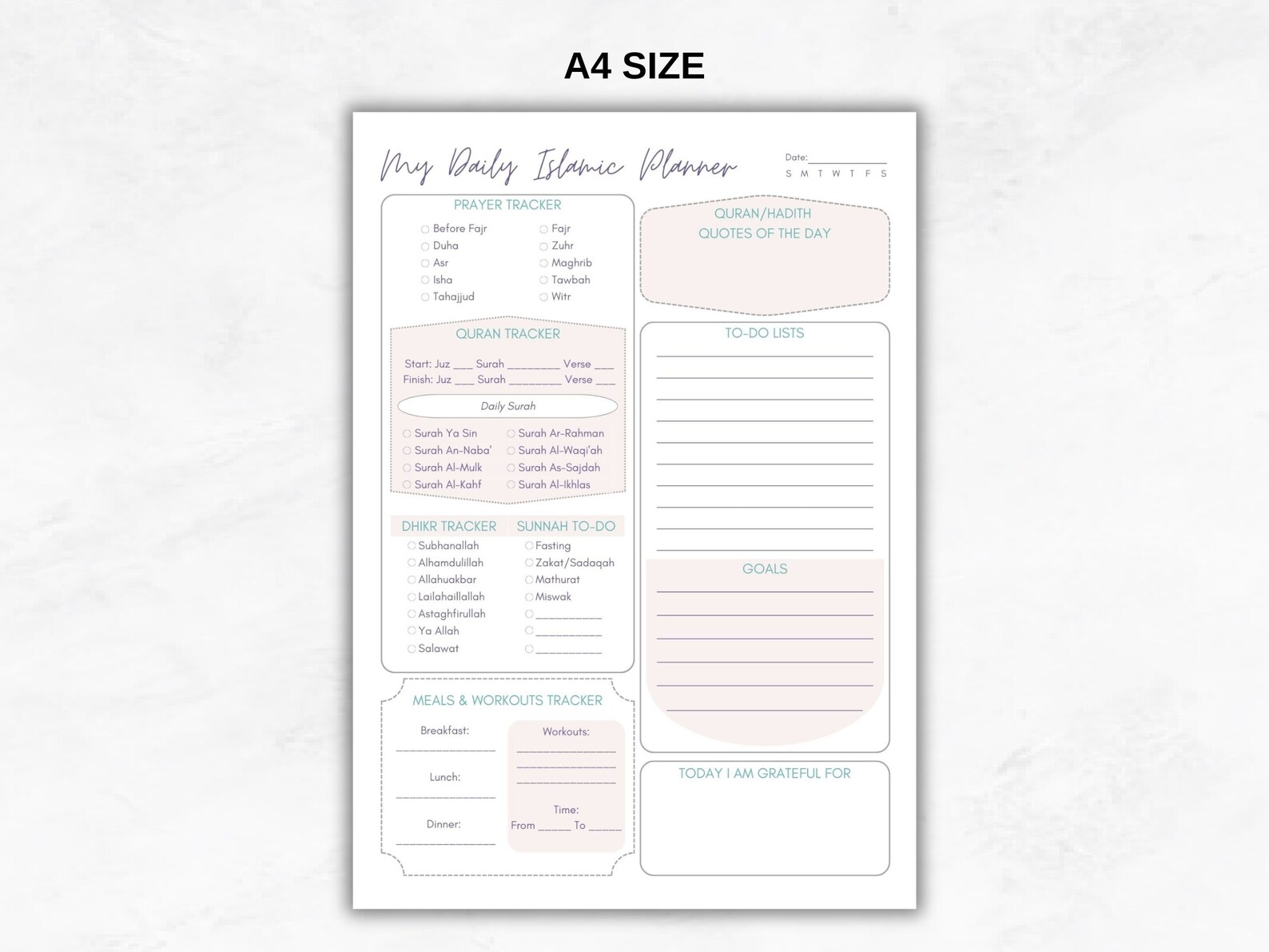 DAILY ISLAMIC PLANNER Printable Muslim Daily Planner Muslim Planner ...