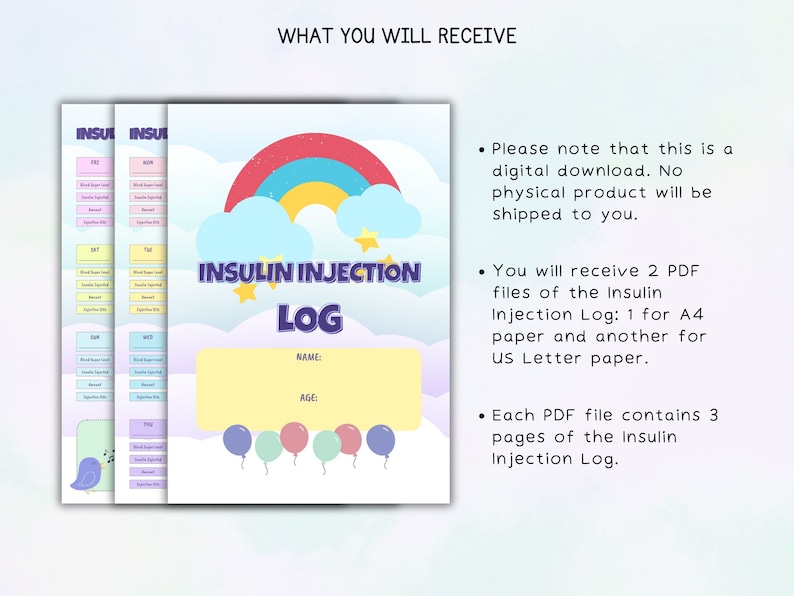 Insulin Injection Log for Kids Printable, Children Blood Sugar Log ...