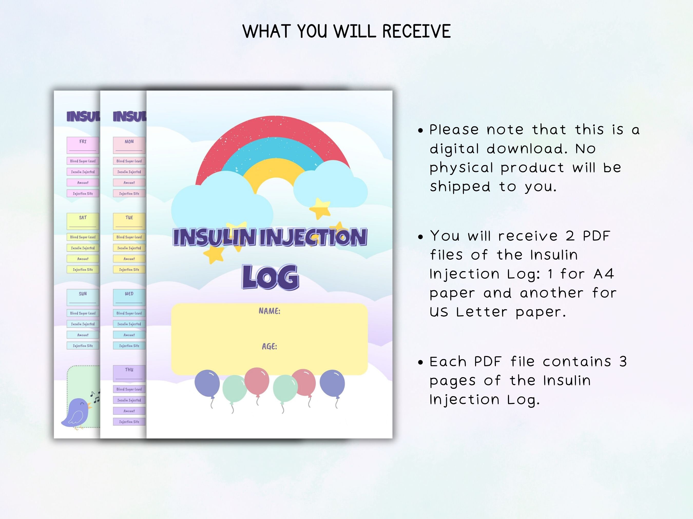 Insulin Injection Log for Kids Printable, Children Blood Sugar Log ...