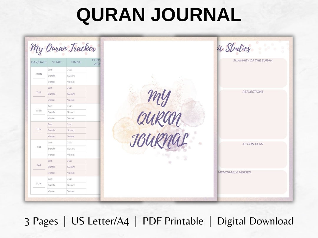 Quran Journal Printable, Quran Tracker, Quran Planner, Islamic Journal ...