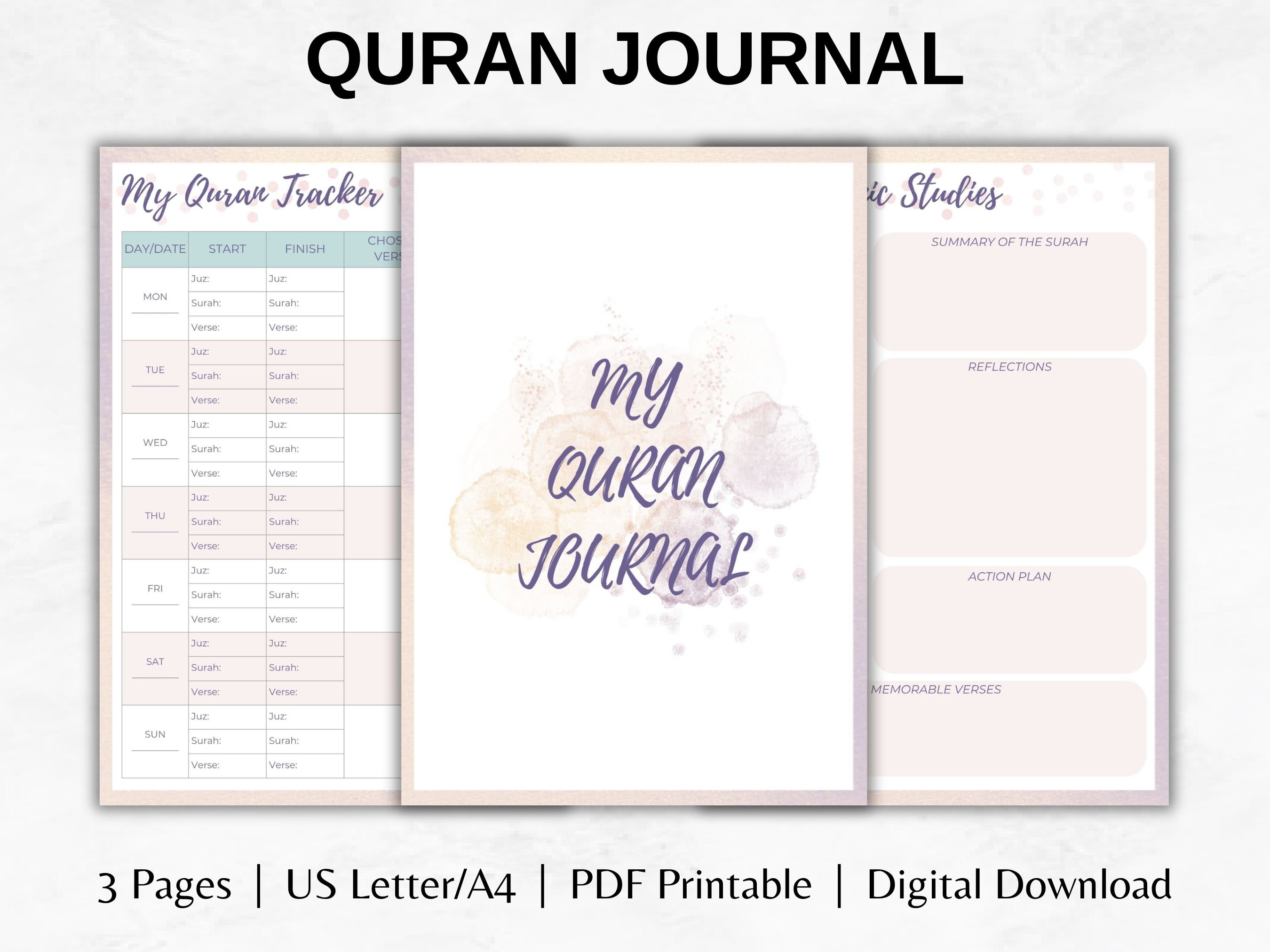 Quran Journal Printable, Quran Tracker, Quran Planner, Islamic Journal ...