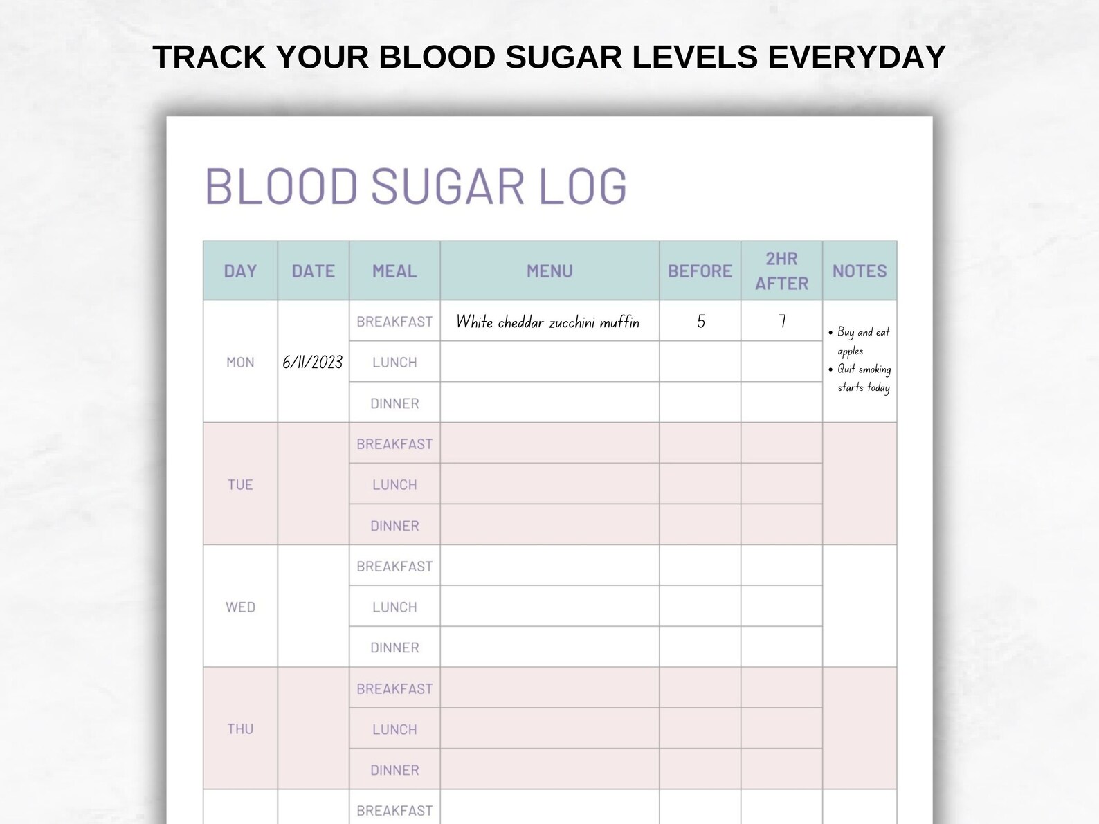 Blood Sugar Log Printable, Blood Sugar Tracker, Diabetes Log, Glucose ...
