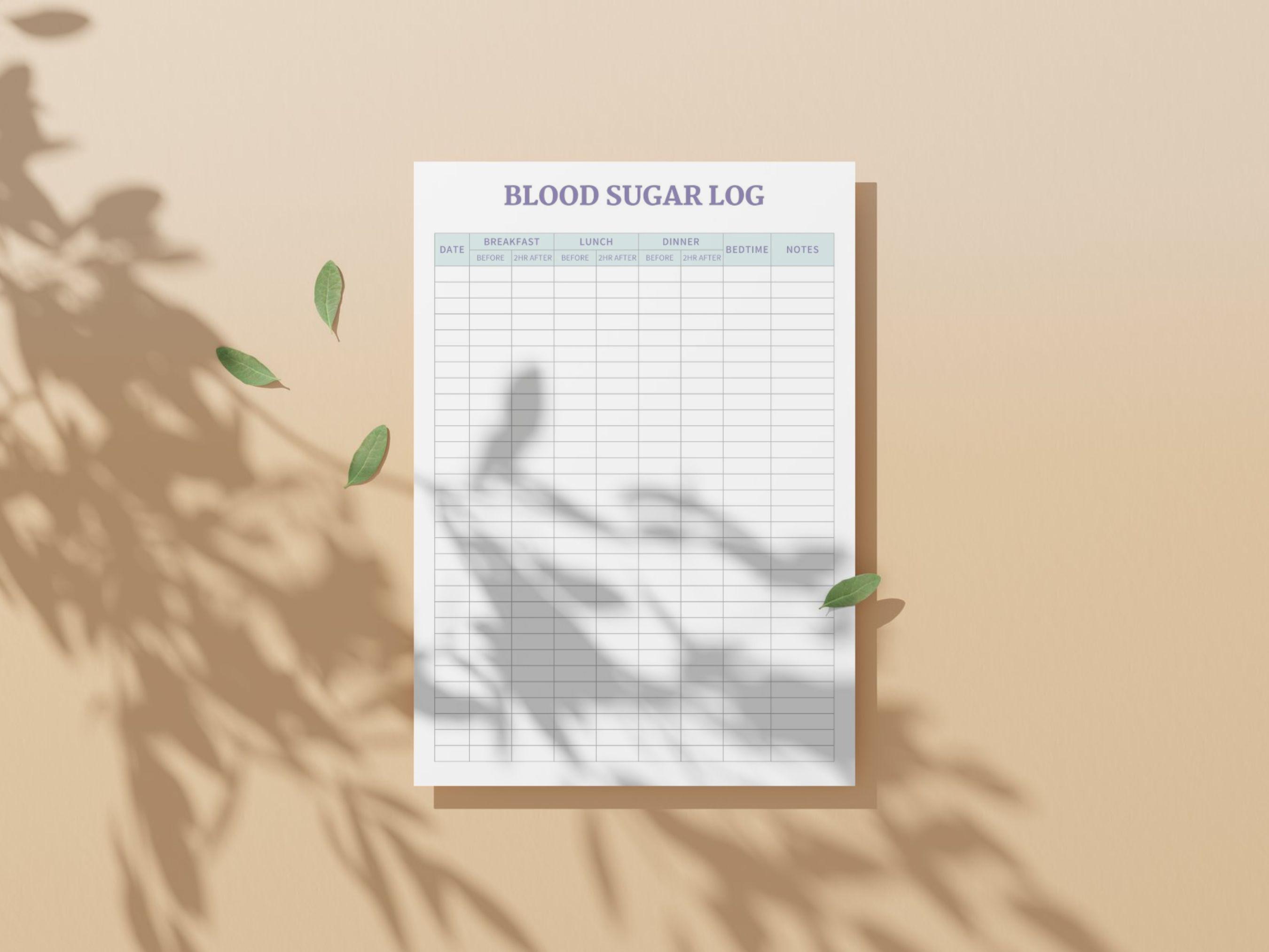Blood Sugar Log Printable, Blood Sugar Tracker, Diabetes Log, Glucose ...