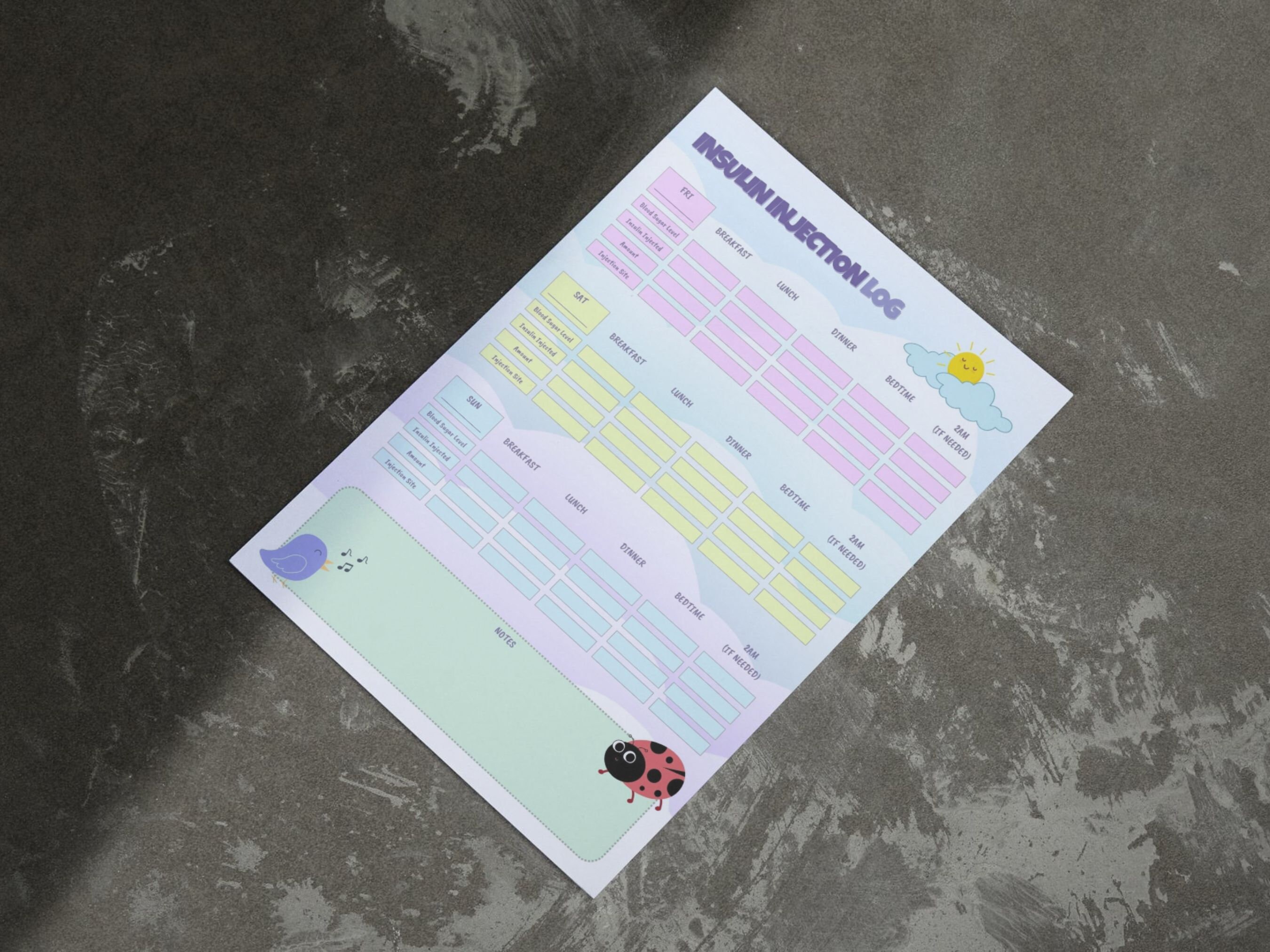 Insulin Injection Log for Kids Printable, Children Blood Sugar Log ...