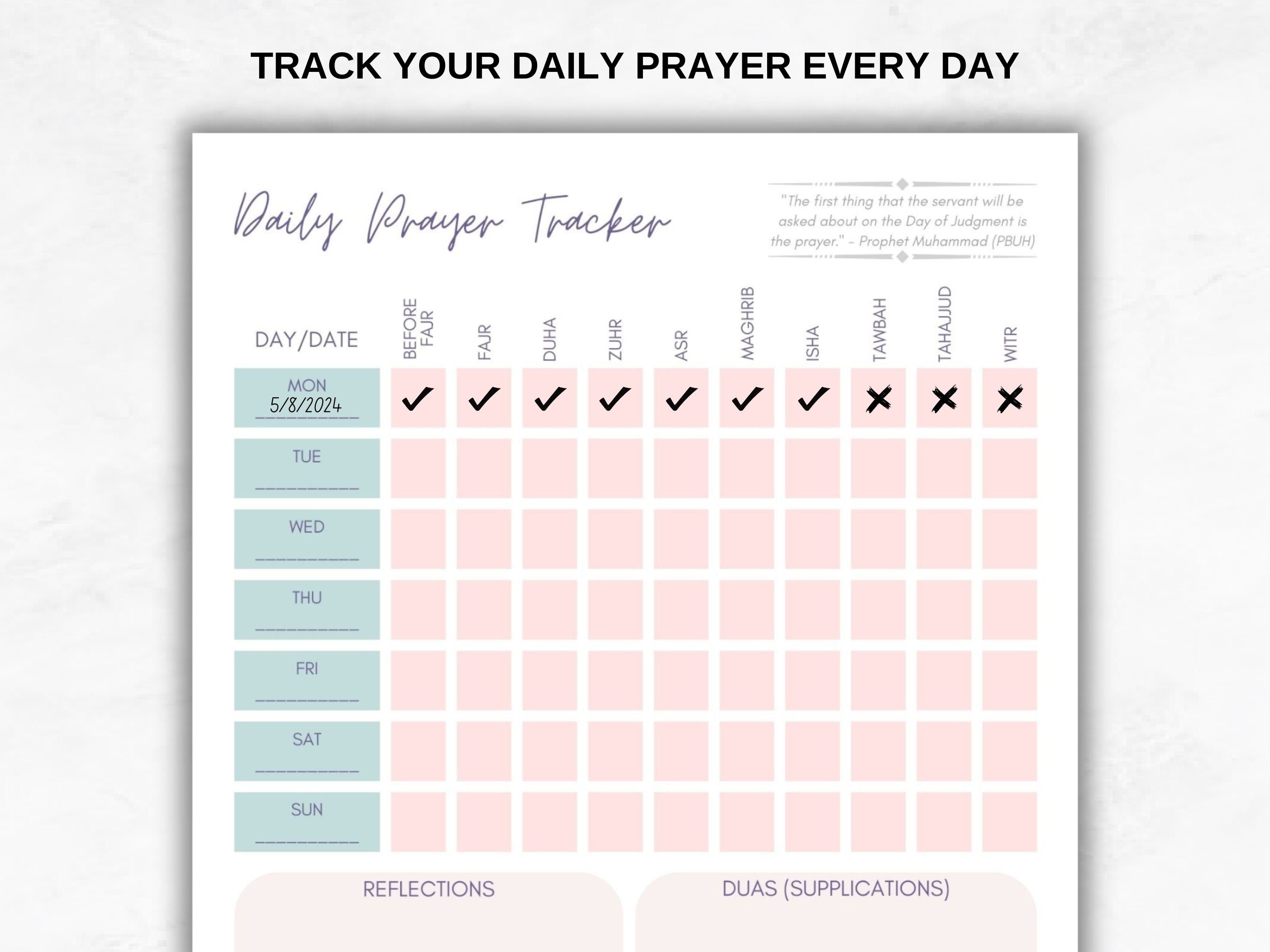 Muslim Daily Prayer Tracker Printable, Salah Tracker, Muslim Prayer ...