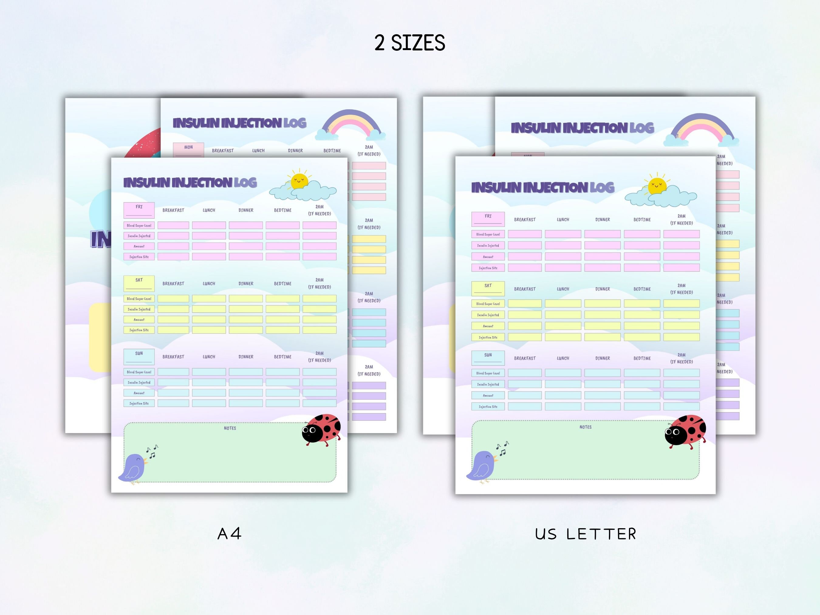 Insulin Injection Log for Kids Printable, Children Blood Sugar Log ...