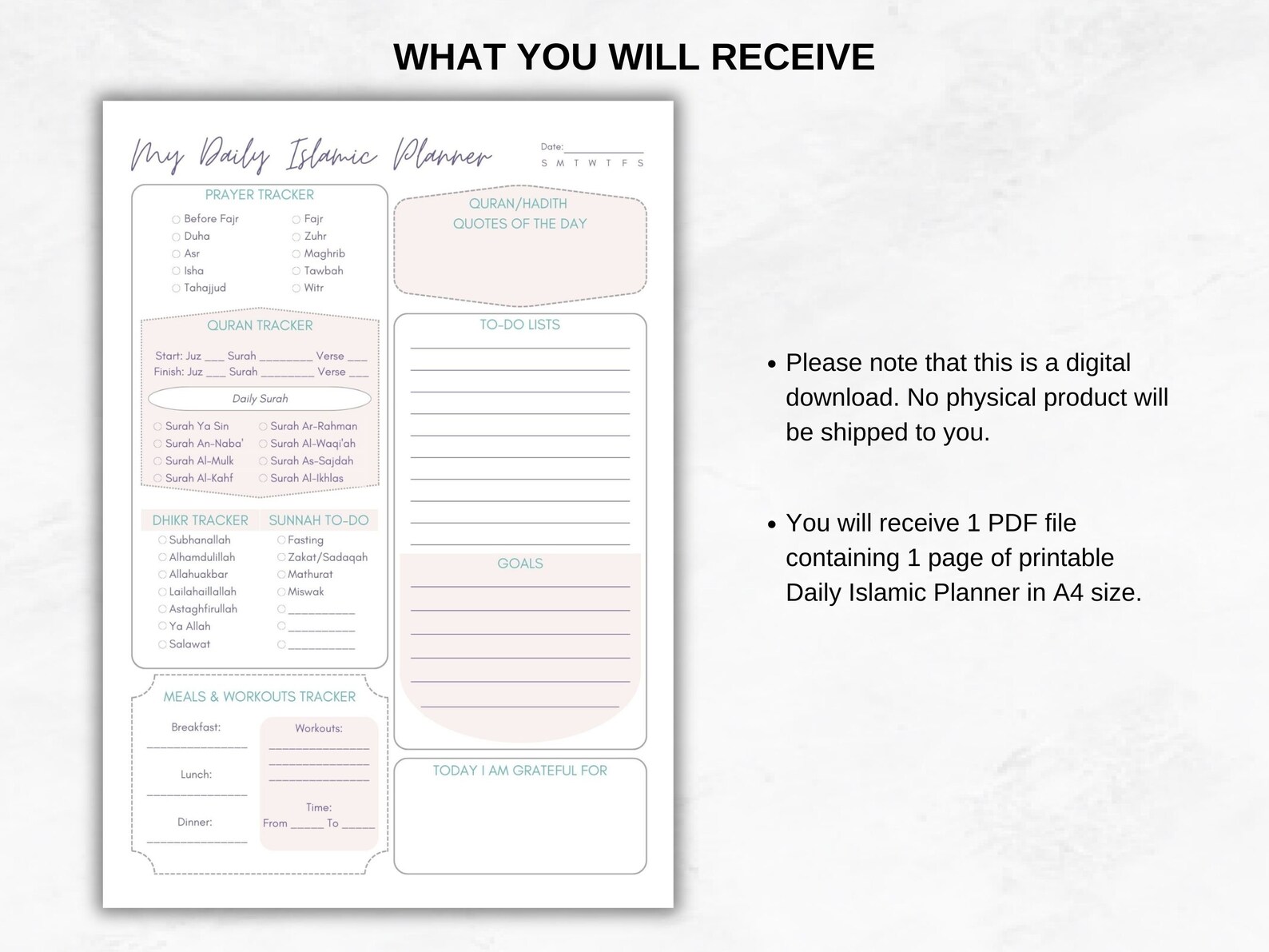DAILY ISLAMIC PLANNER Printable Muslim Daily Planner Muslim Planner ...