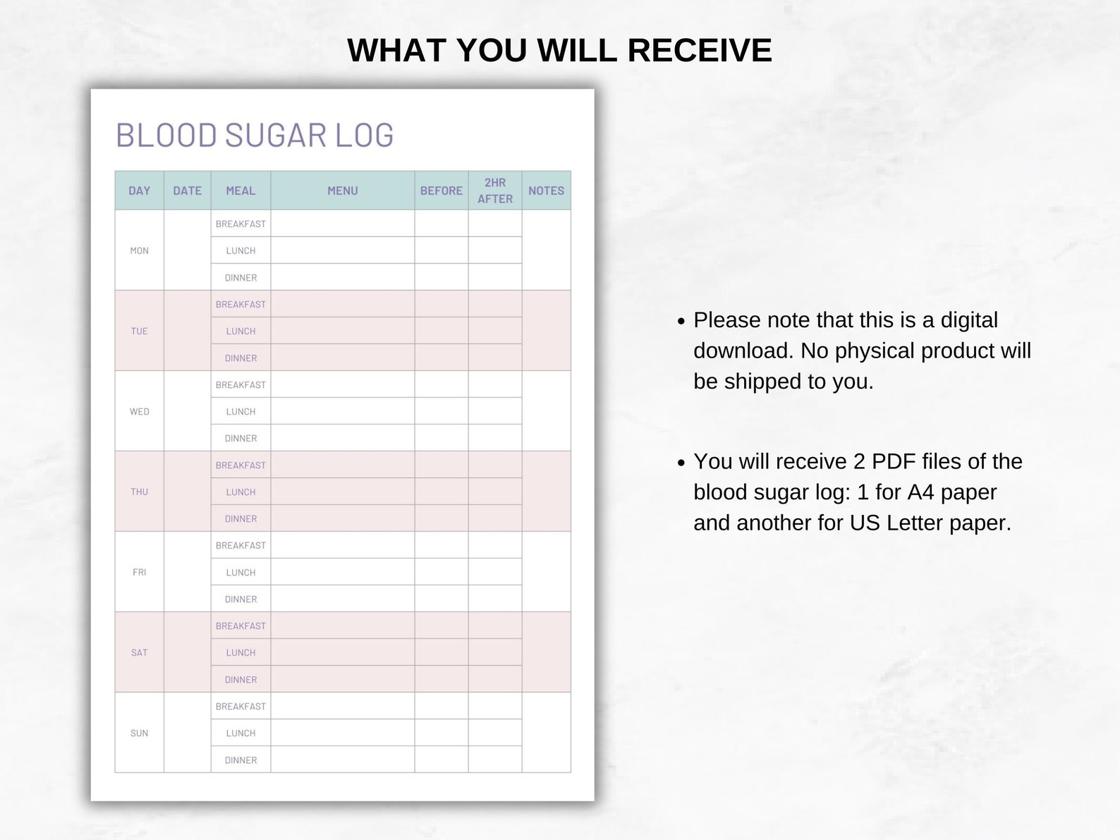 Blood Sugar Log Printable, Blood Sugar Tracker, Diabetes Log, Glucose ...