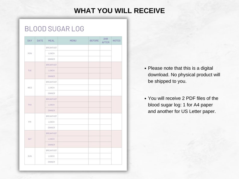 Blood Sugar Log Printable, Blood Sugar Tracker, Diabetes Log, Glucose ...