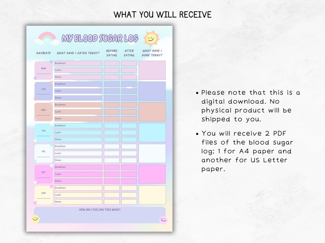 Blood Sugar Log for Kids Printable, Children Blood Sugar Tracker, Kids ...