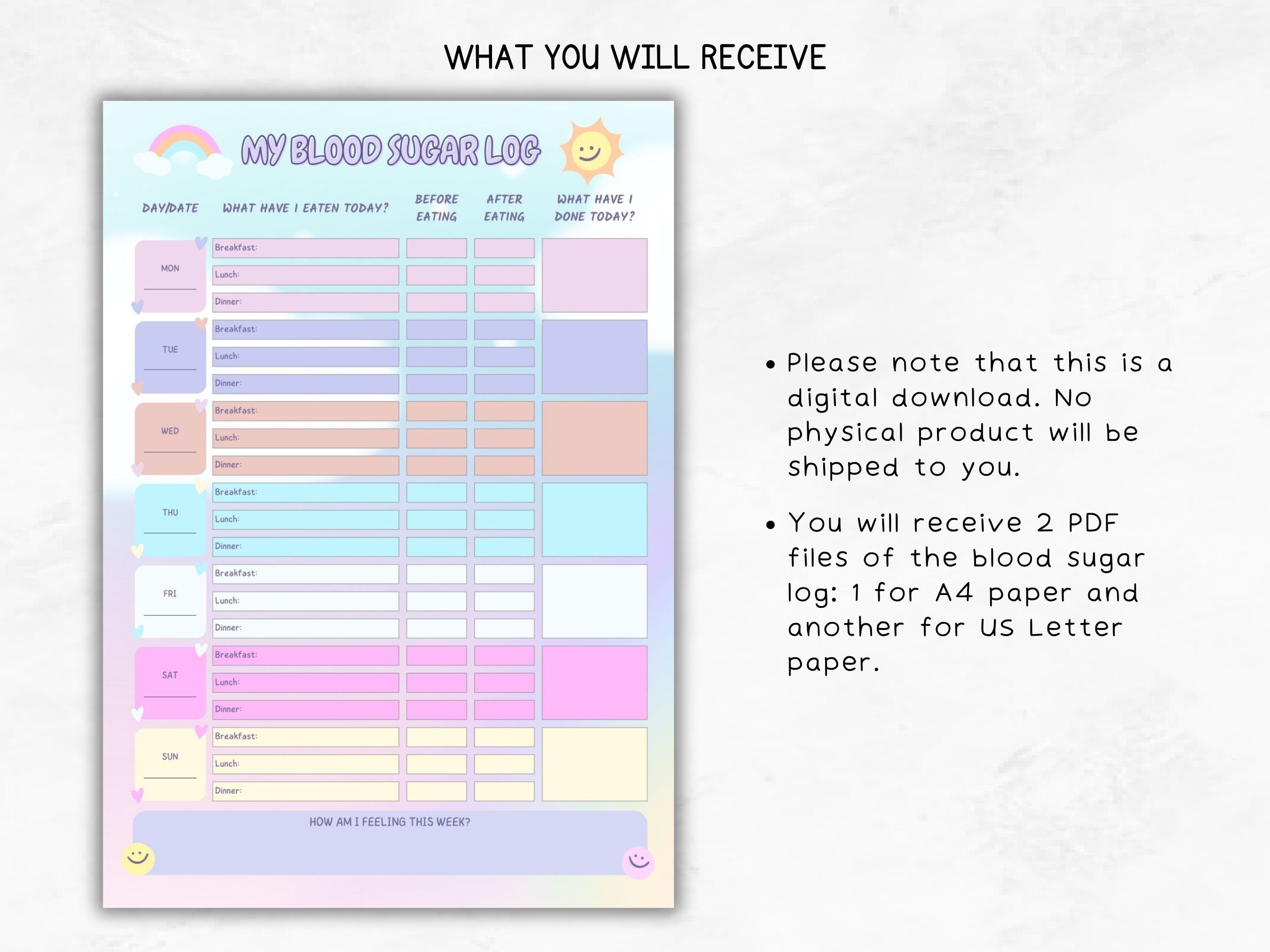 Blood Sugar Log for Kids Printable, Children Blood Sugar Tracker, Kids ...