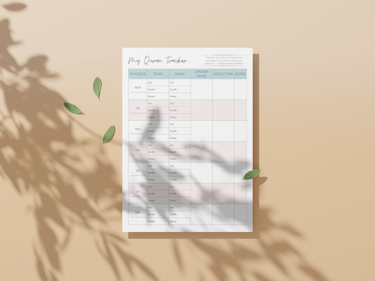 Quran Tracker Printable, Quran Journal, Quran Planner, Islamic Journal ...