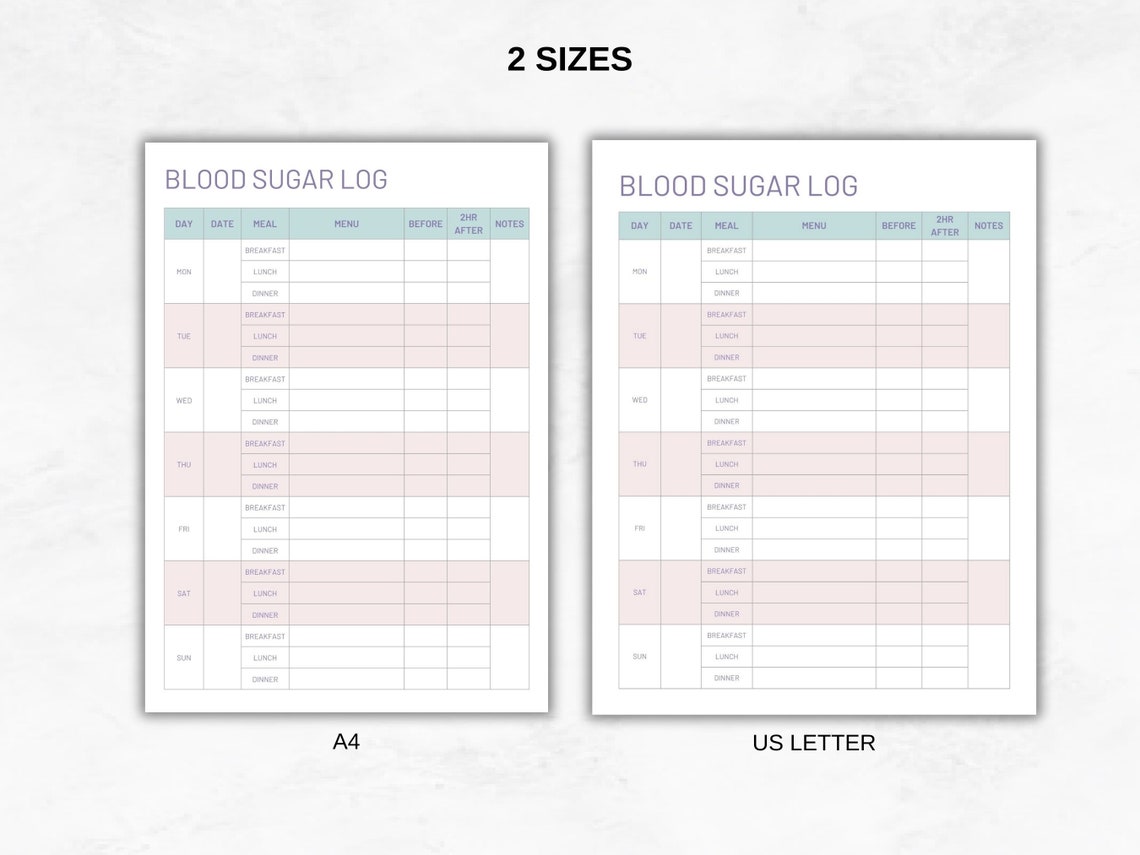 Blood Sugar Log Printable, Blood Sugar Tracker, Diabetes Log, Glucose ...
