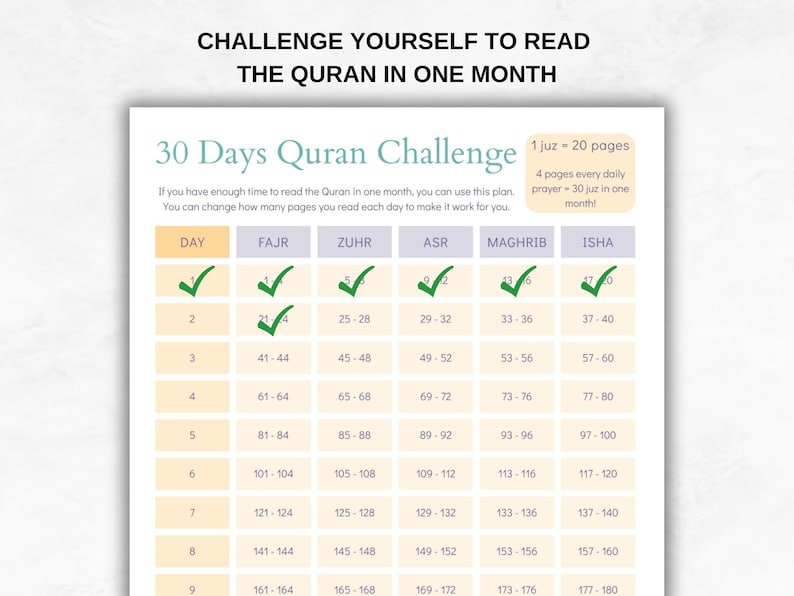 DAILY ISLAMIC PLANNER Printable, Quran Challenge Schedule, Muslim ...