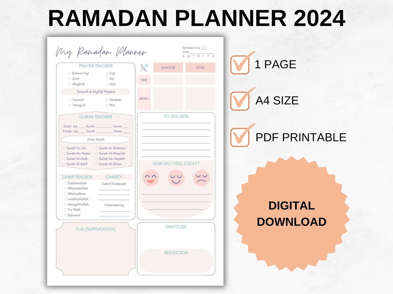 Ramadan Planner 2024 Printable, Ramadan Tracker, Ramadan Journal ...