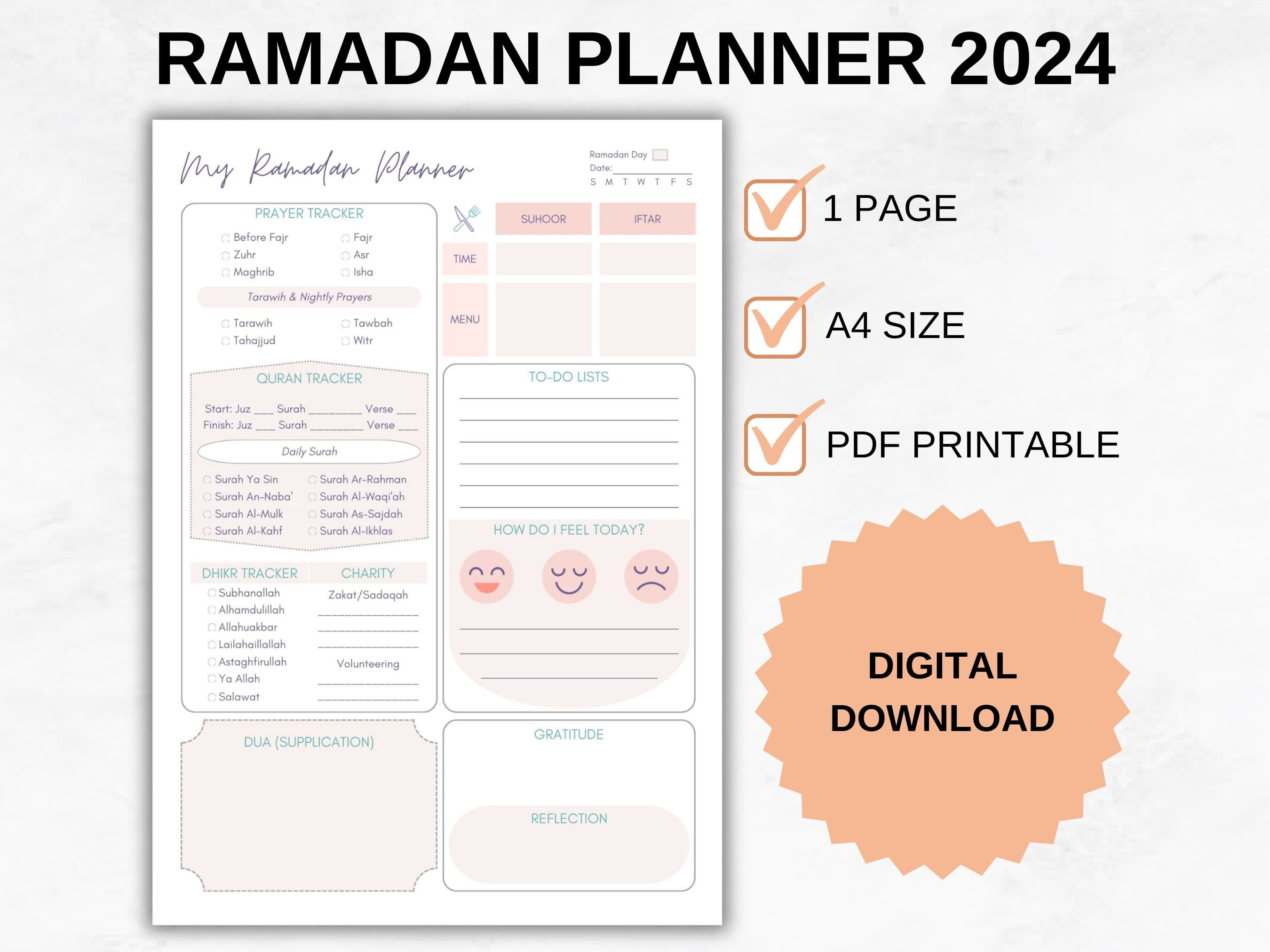 Ramadan Planner 2024 Printable, Ramadan Tracker, Ramadan Journal ...