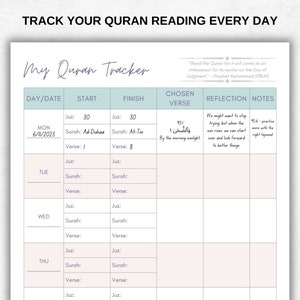 Quran Tracker Printable, Quran Journal, Quran Planner, Islamic Journal ...