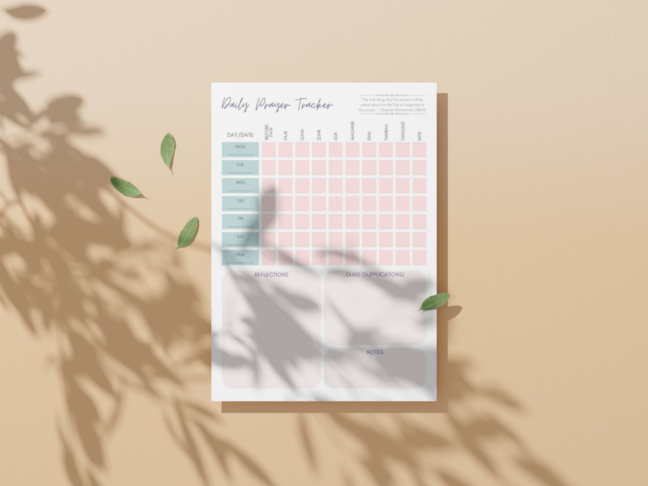 Muslim Daily Prayer Tracker Printable, Salah Tracker, Muslim Prayer ...
