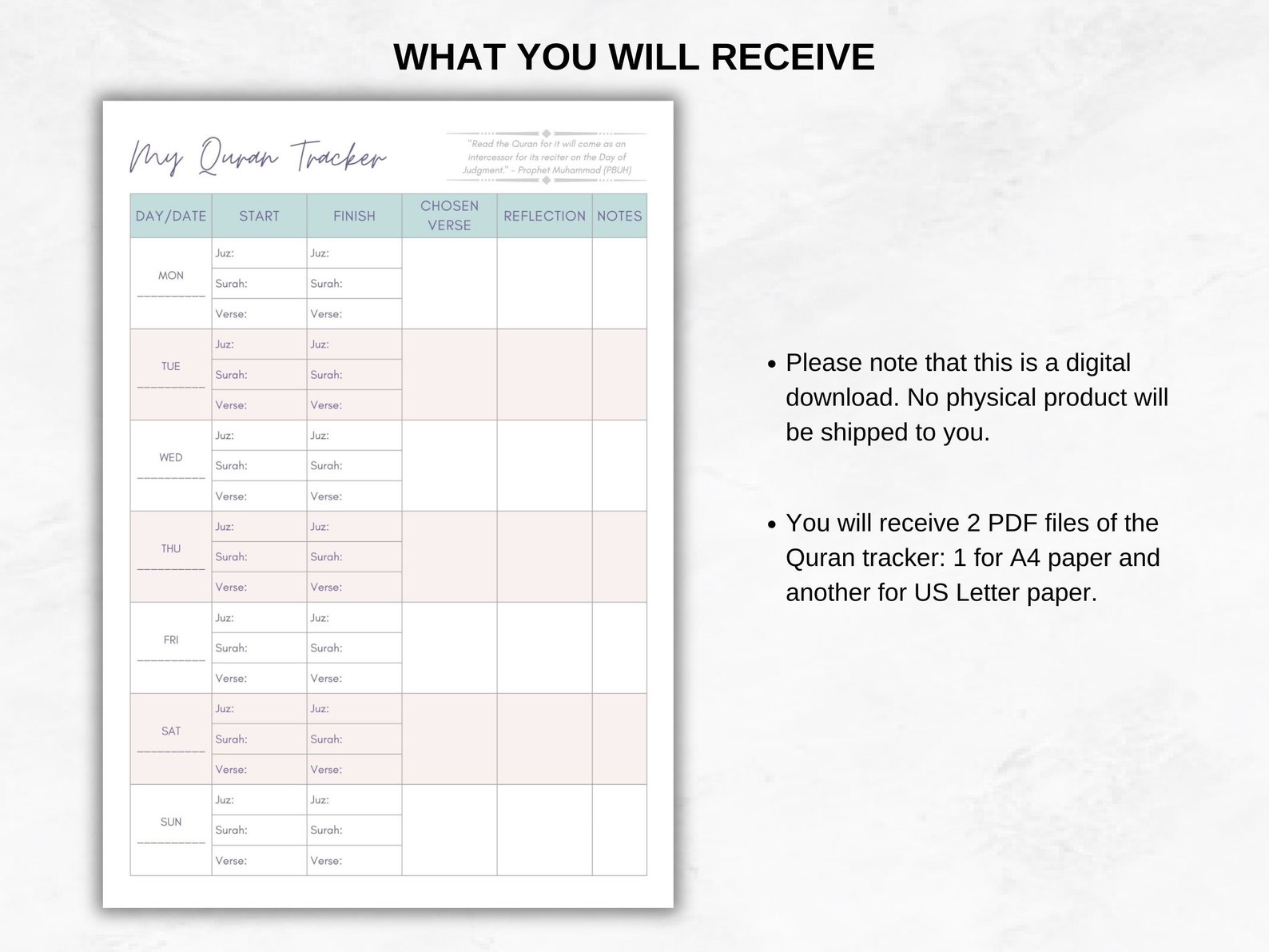 Quran Tracker Printable, Quran Journal, Quran Planner, Islamic Journal ...