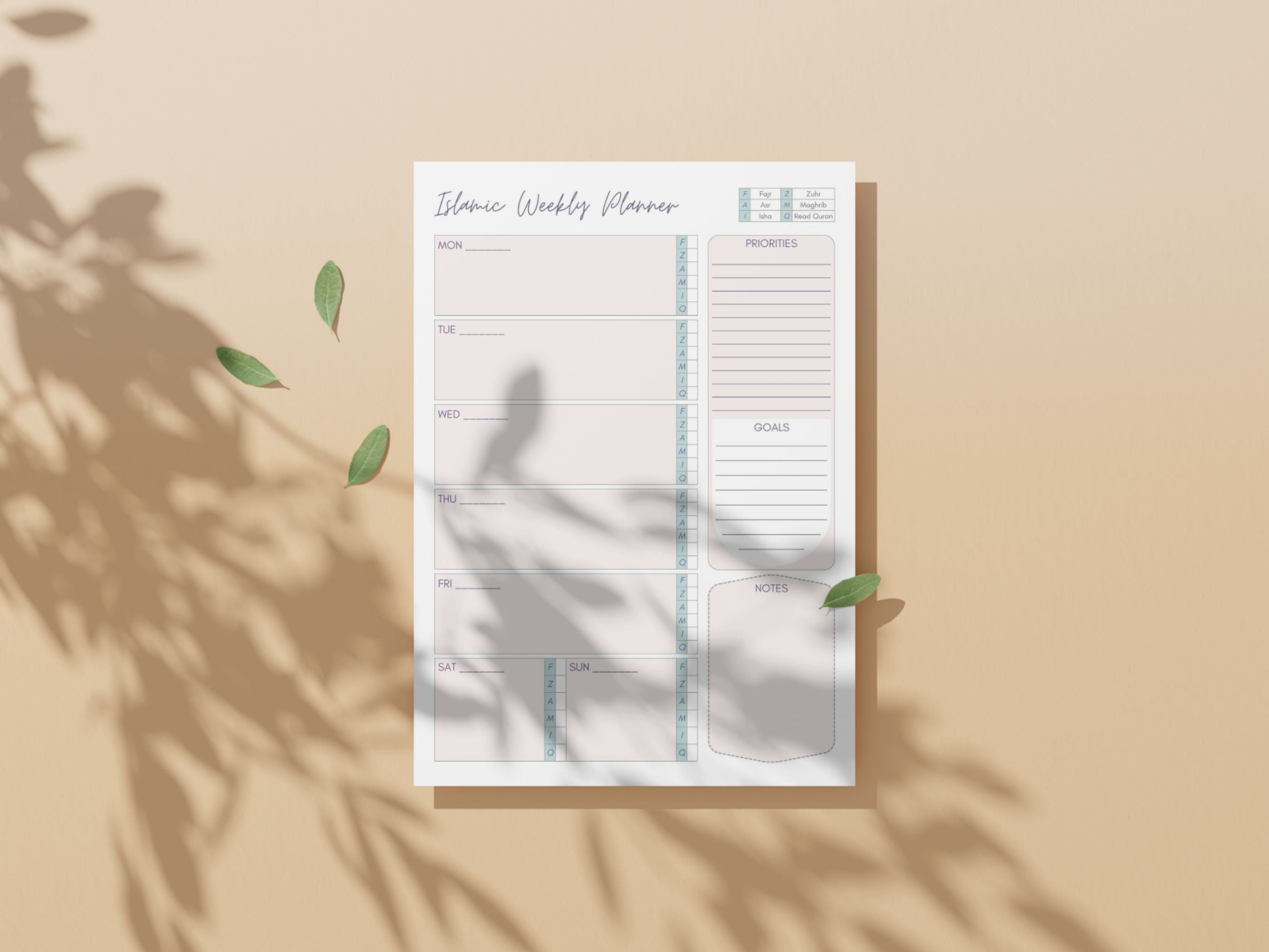 Islamic Weekly Planner Printable, Prayer Tracker, Weekly Quran Tracker ...