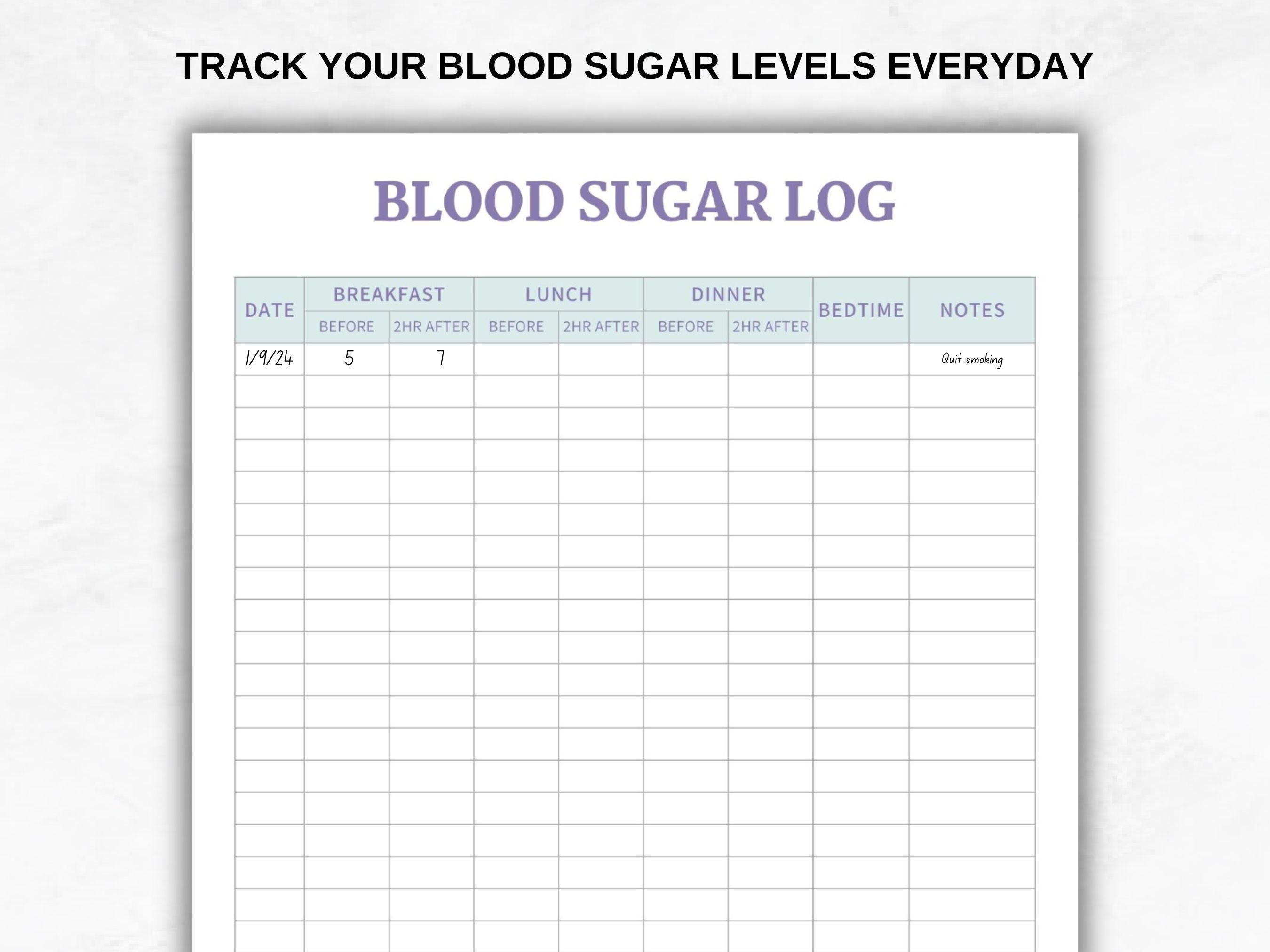 Blood Sugar Log Printable, Blood Sugar Tracker, Diabetes Log, Glucose ...