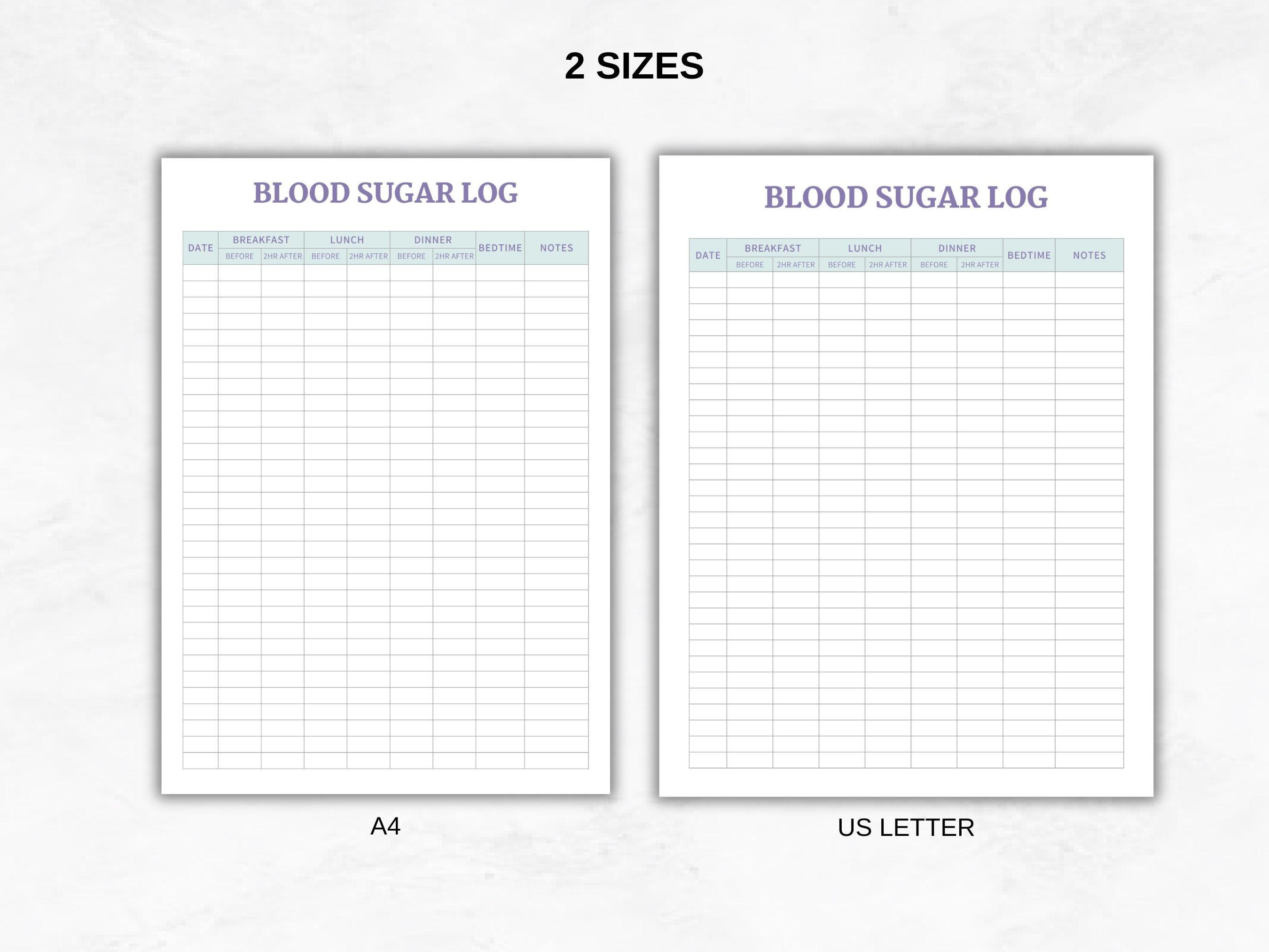 Blood Sugar Log Printable, Blood Sugar Tracker, Diabetes Log, Glucose ...