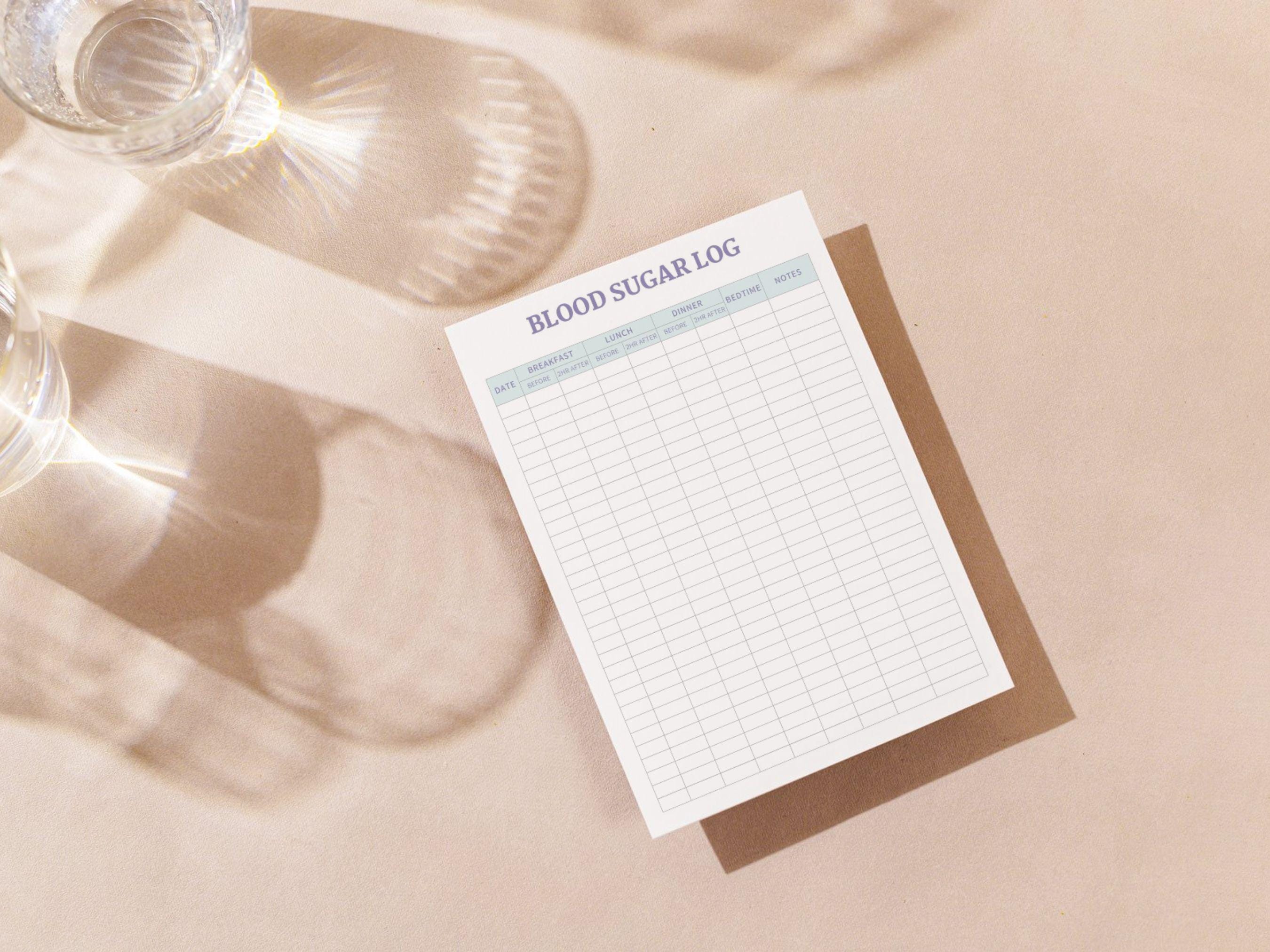 Blood Sugar Log Printable, Blood Sugar Tracker, Diabetes Log, Glucose ...