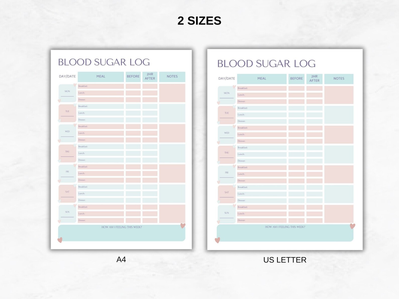 Blood Sugar Log Printable, Blood Sugar Tracker, Diabetes Log, Glucose ...