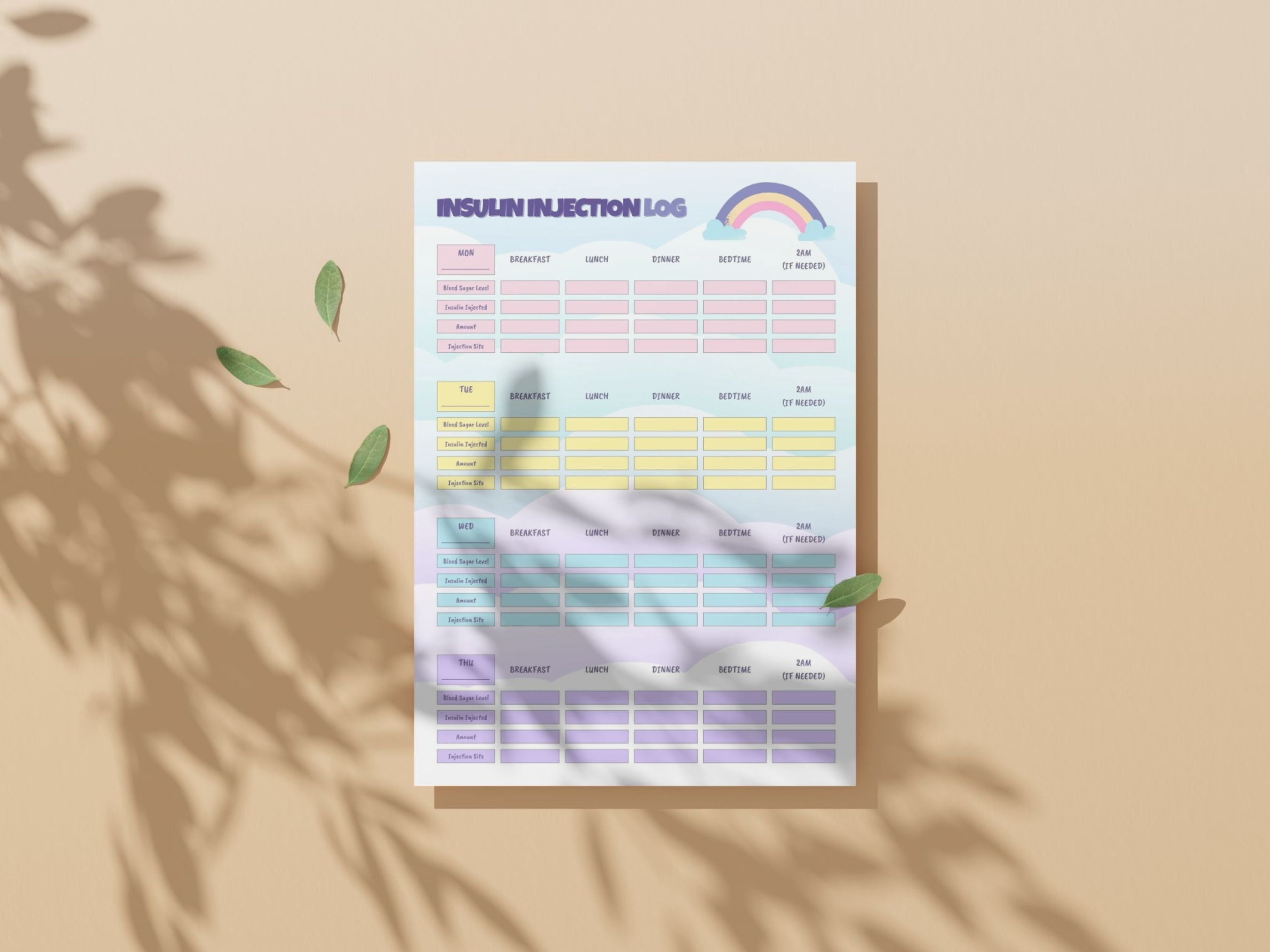 Insulin Injection Log for Kids Printable, Children Blood Sugar Log ...