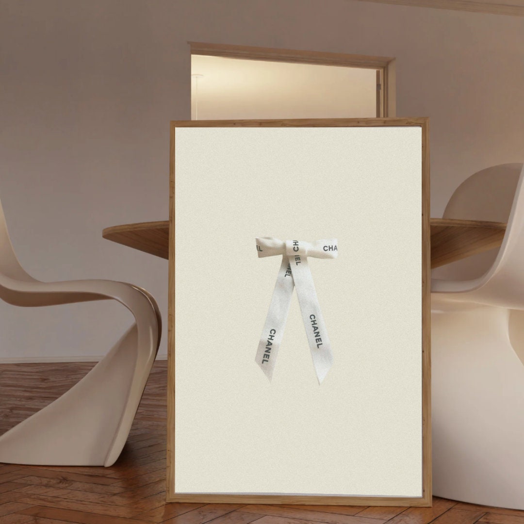 Silk White Chanel Ribbon Bow Poster Feminine Home Decor Girly Wall Art ...