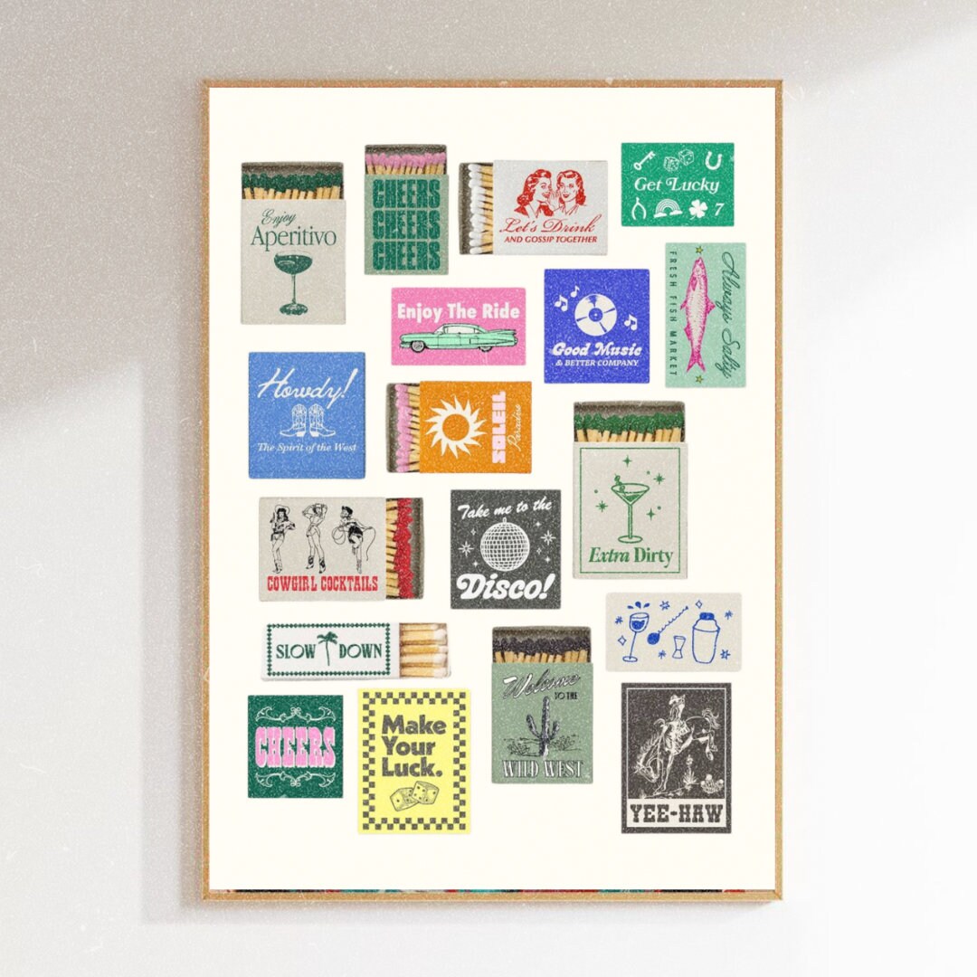 Vintage Matchbox Print, Trendy Matches Poster, Retro Wall Art, Funky ...